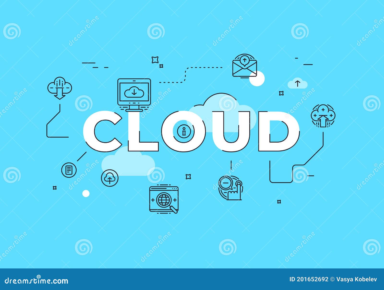 Cloud Storage Text Concept Modern Flat Style Vector Illustration Red ...