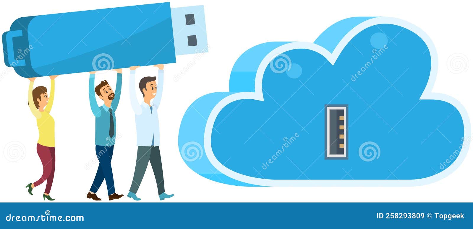 Cloud Storage and Usb Flash Drive Storage Device, Group of People ...