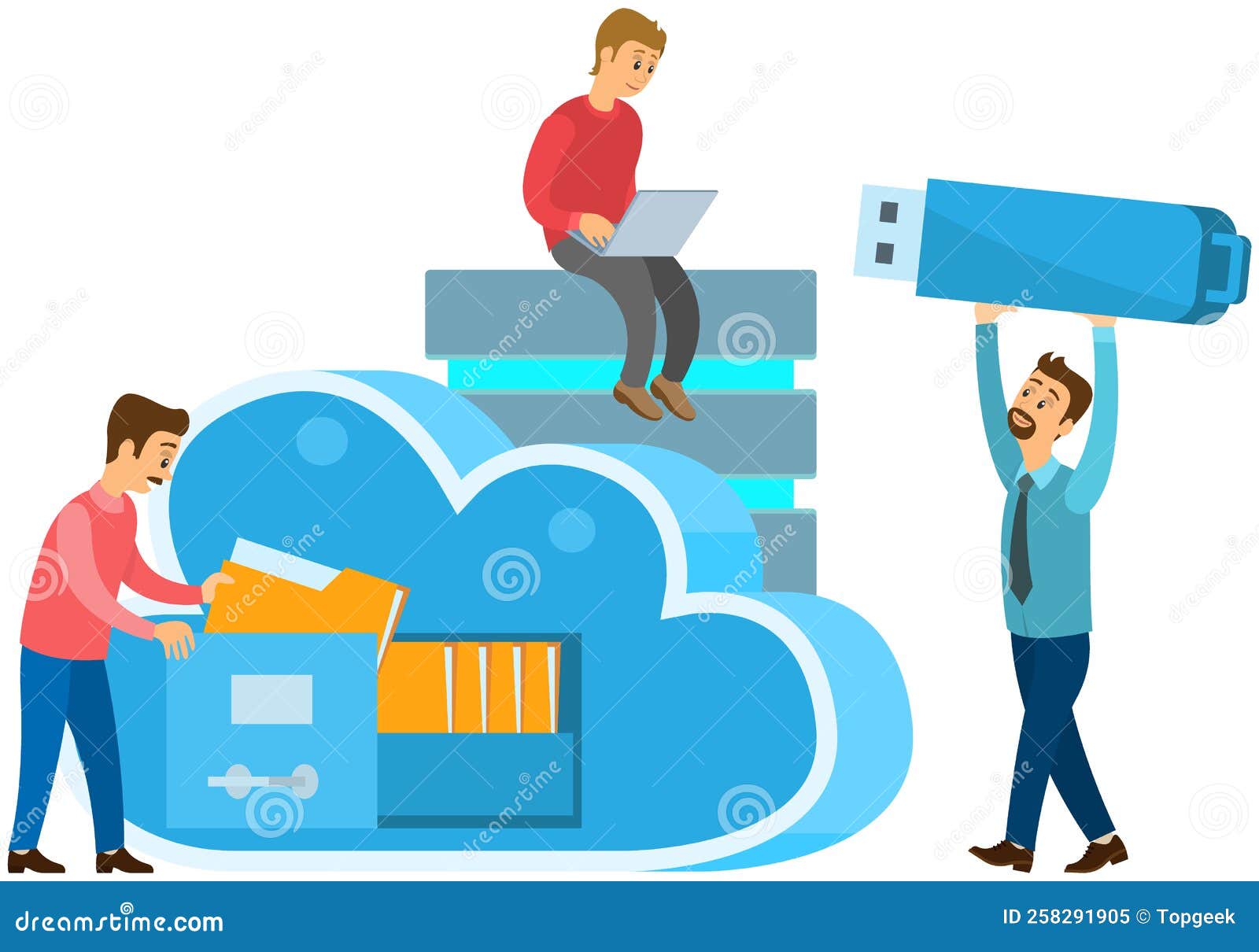 Cloud Storage and Usb Flash Drive Storage Device. Servers and ...