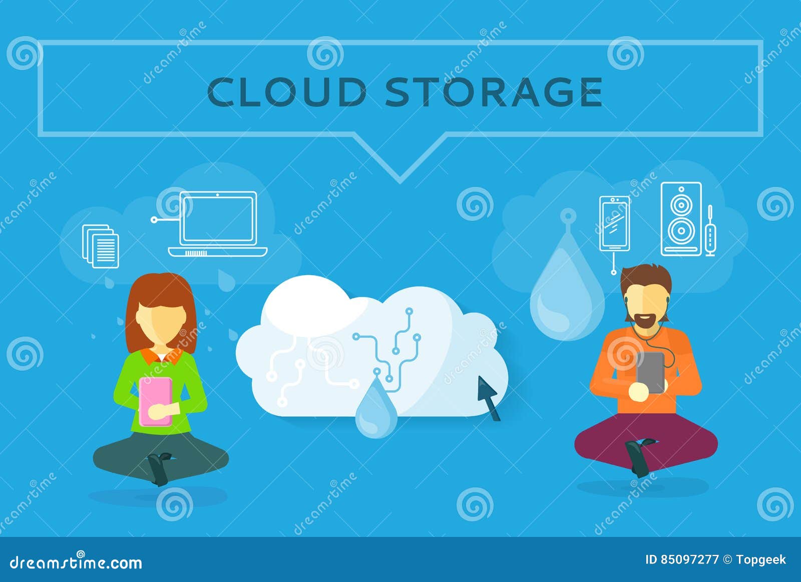 Cloud Storage Web Banner in Flat Style Stock Vector - Illustration of ...