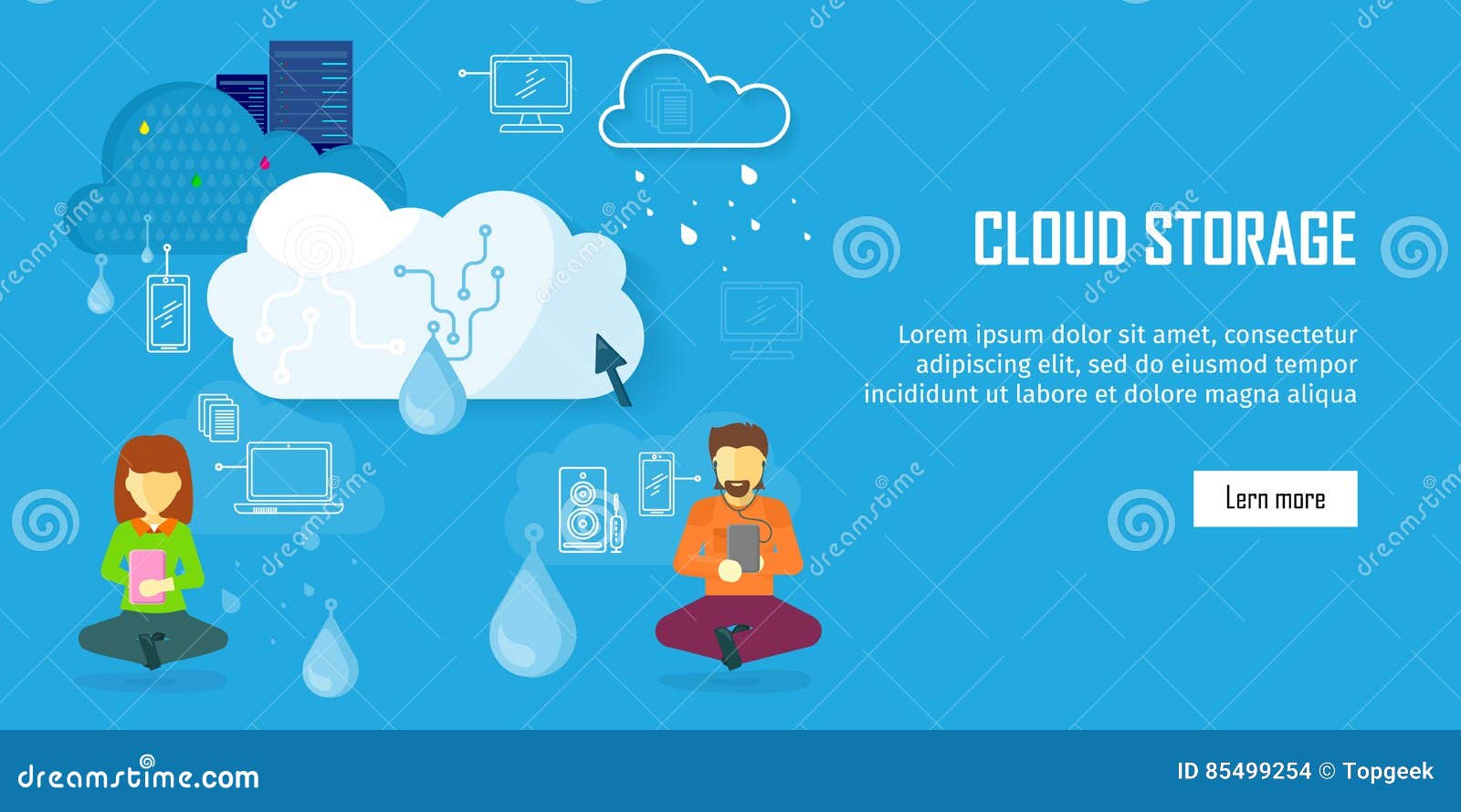 Cloud Storage Web Banner in Flat Style Stock Vector - Illustration of ...