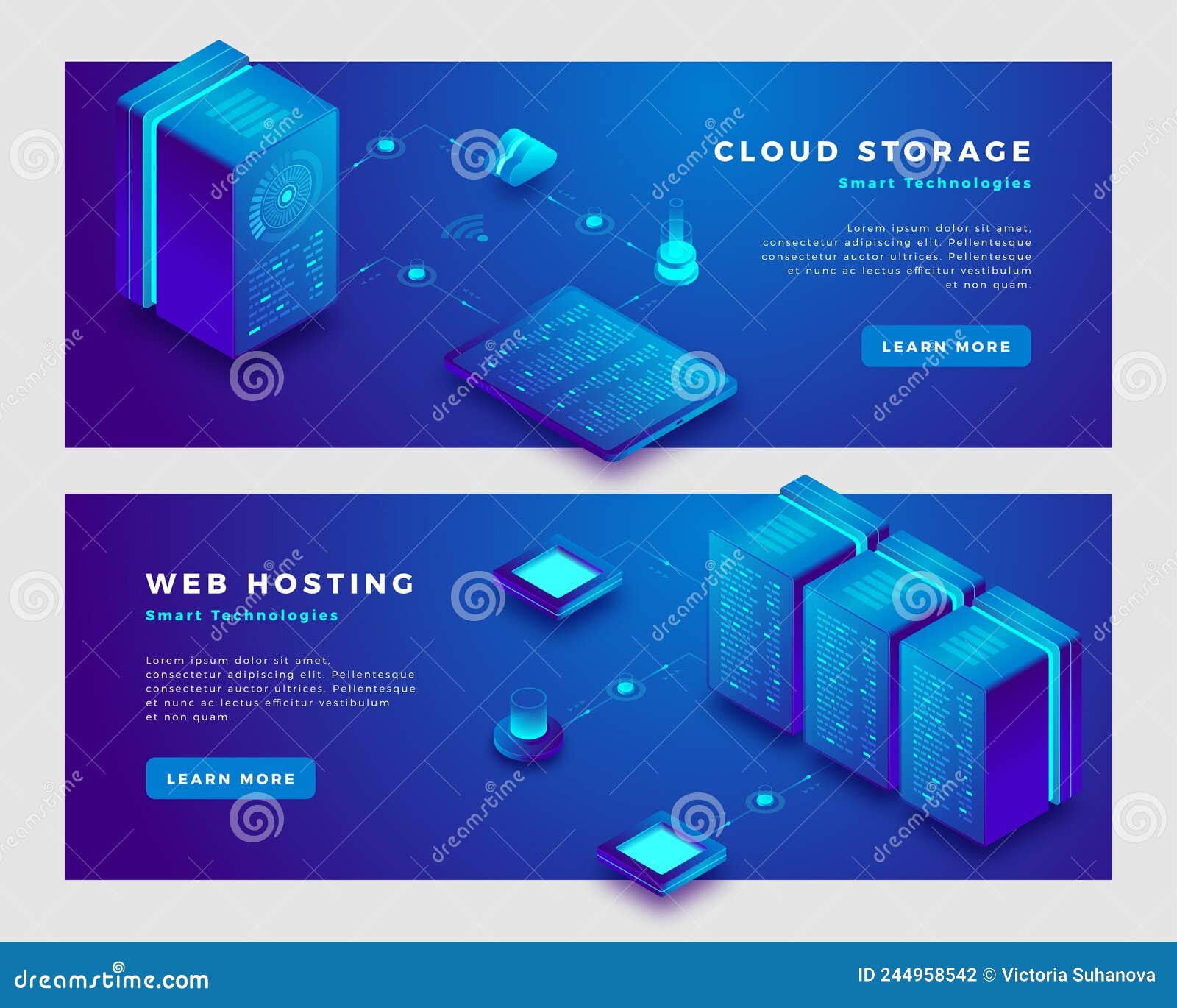 Cloud Storage and Web Hosting Concept Banner Template Stock Vector ...