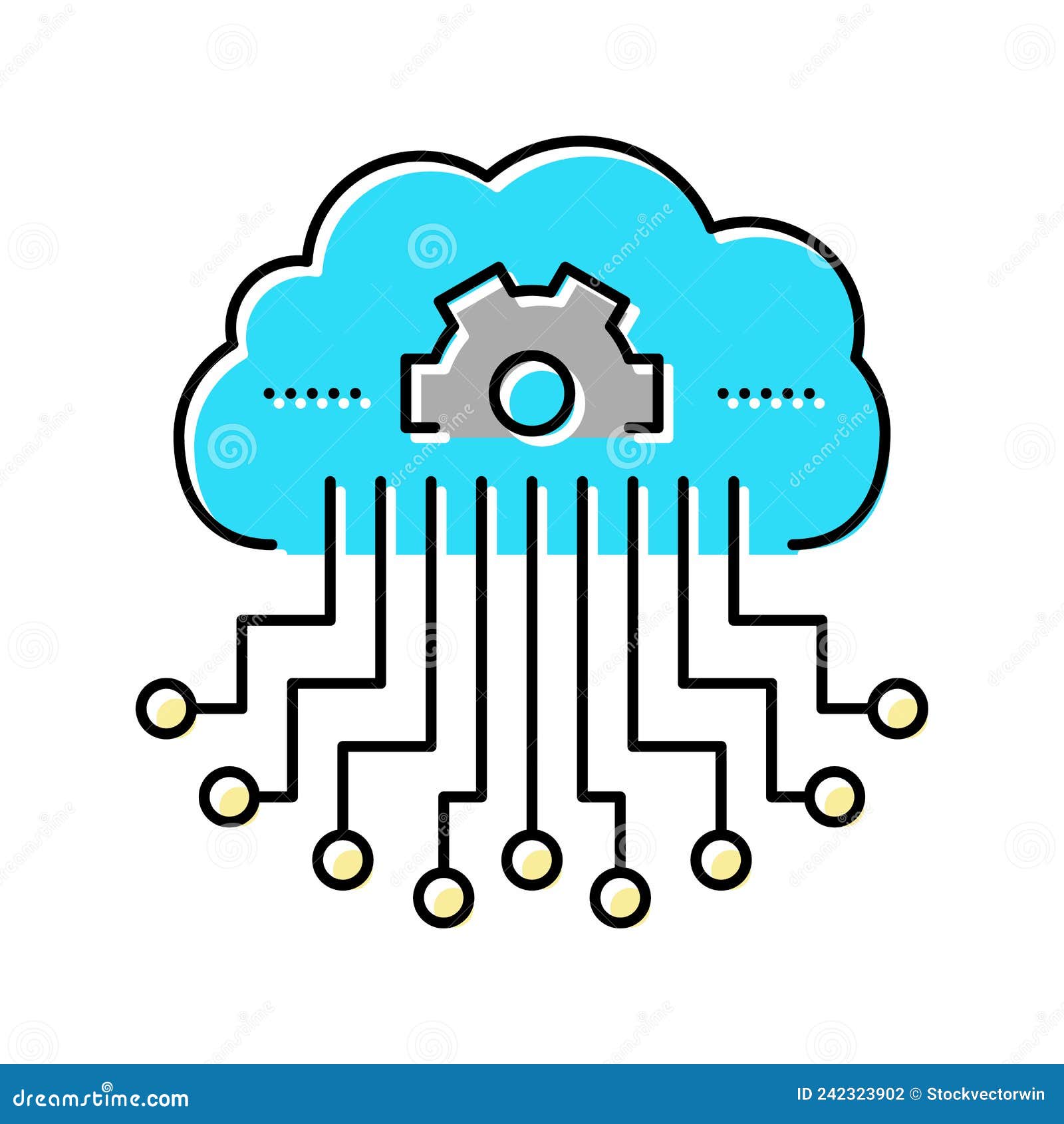 Cloud Storage and Working Process Neural Network Color Icon Vector ... Cloud Storage and Working Process Neural Network Color Icon Vector ...