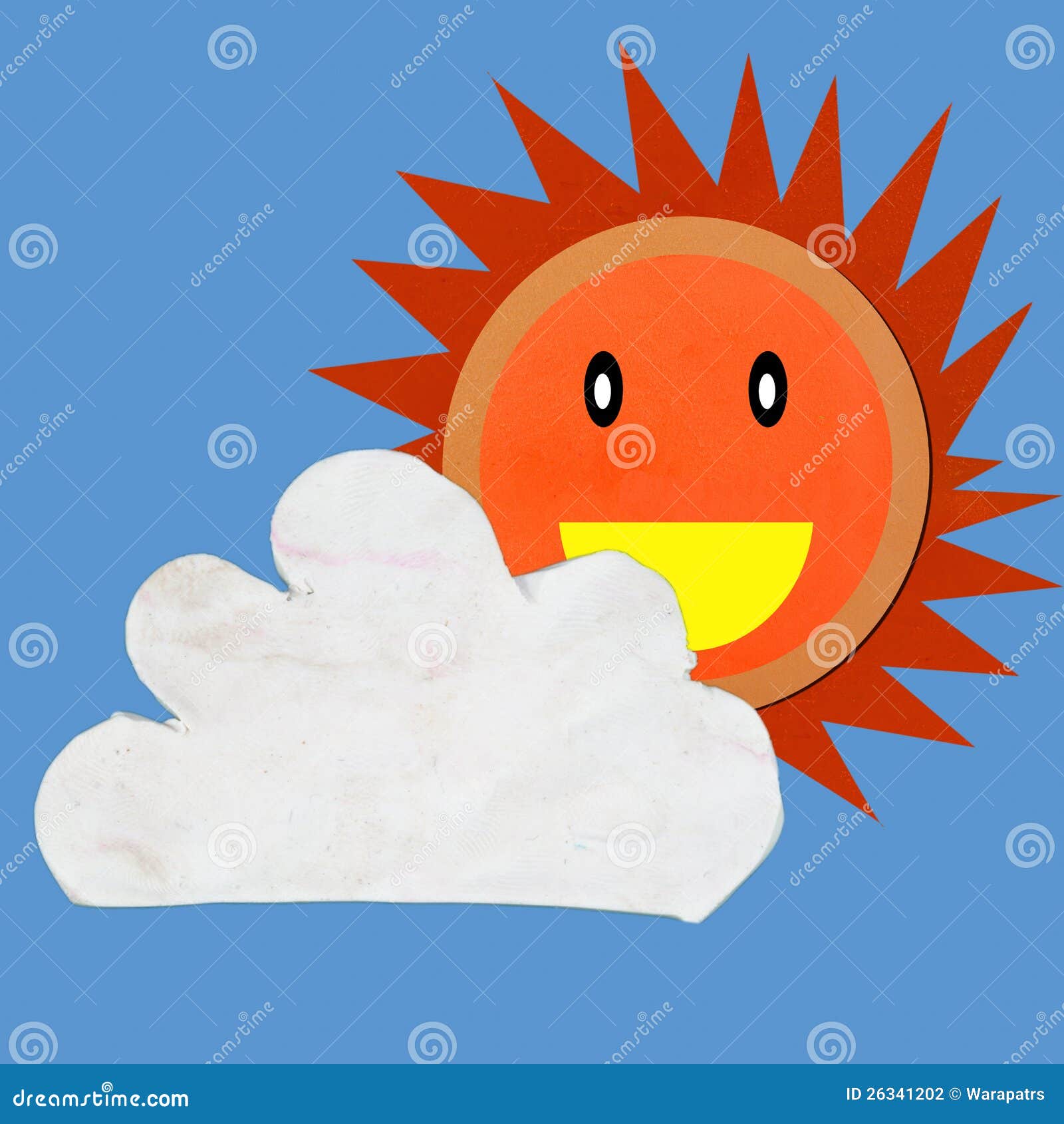 Cloud and Sun Made Form Clay on Blue Background Stock Photo - Image of ...