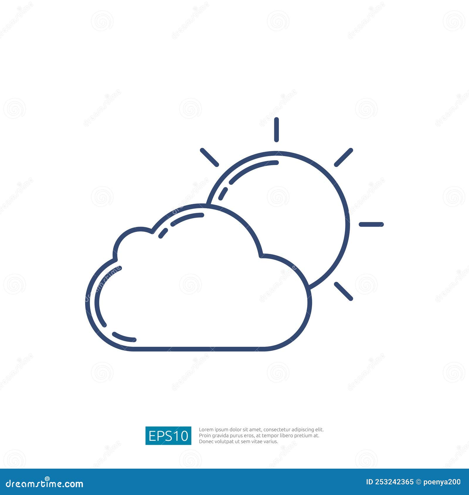 Cloud and Sun Weather. Sunny Day Outline Icon Stock Vector ...
