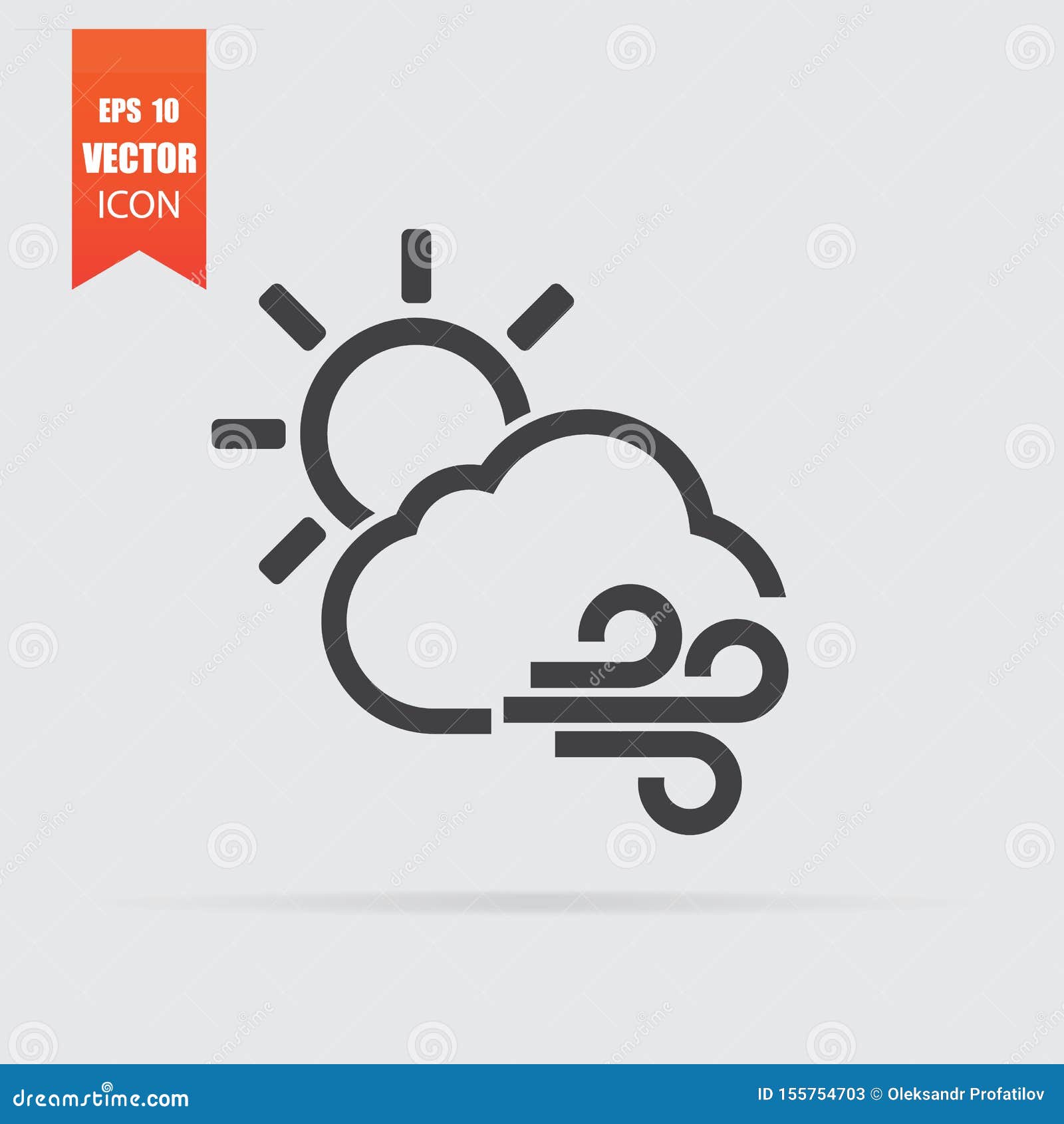 Cloud,sun and Wind Icon in Flat Style Isolated on Grey Background Stock ...