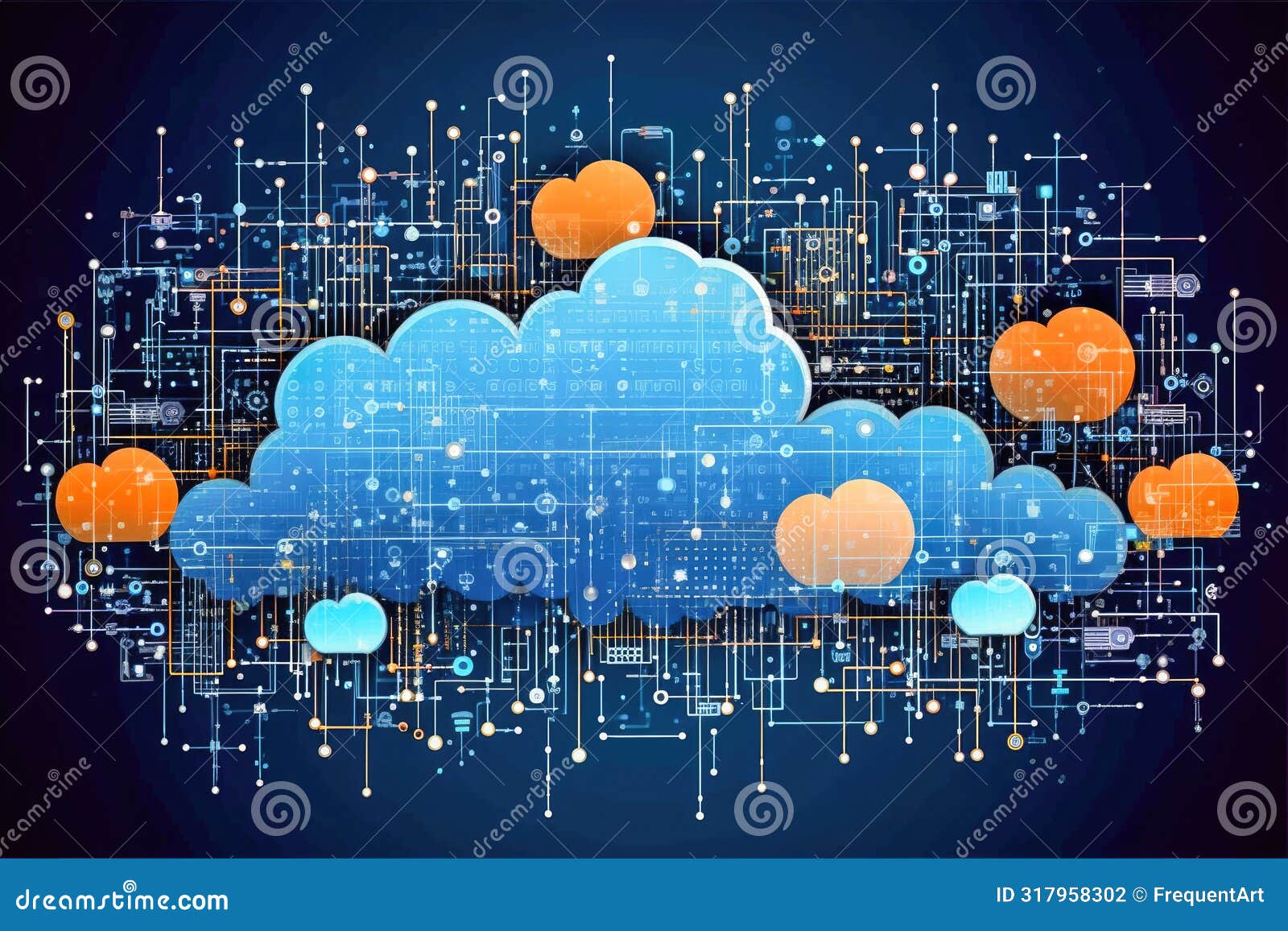 Cloud Surrounded by Network of Circuits. Generative AI Stock Illustration - Illustration of ...