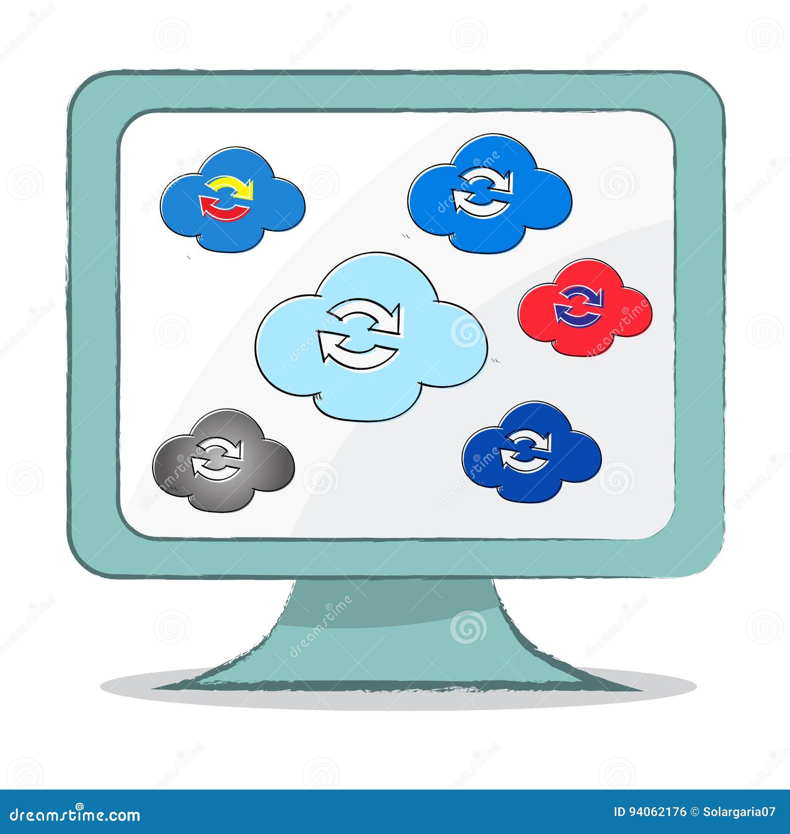Cloud Sync Icon on Computer Monitor - Vector Illustration Stock Vector ...