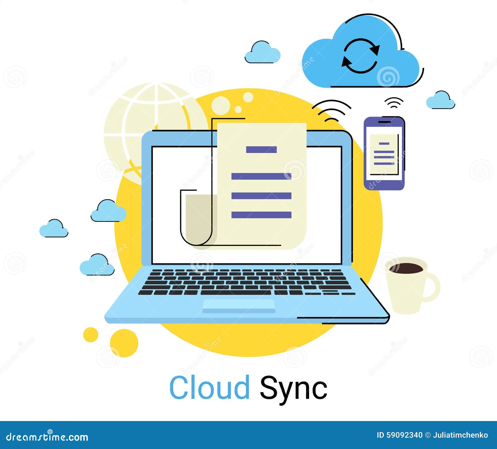 Cloud synchronization stock vector. Illustration of screen - 59092340