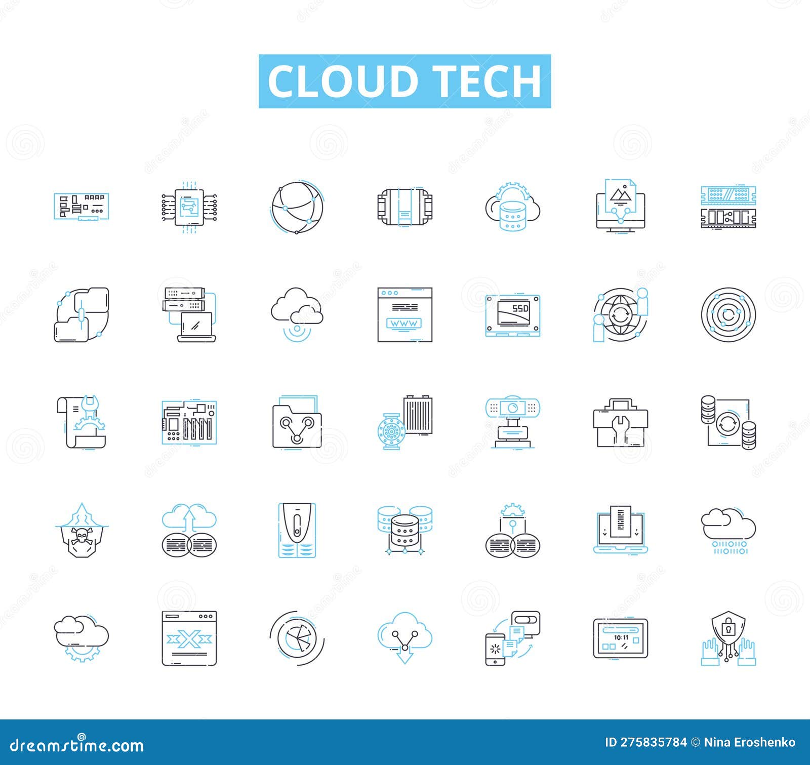 Cloud Tech Linear Icons Set Virtualization Infrastructure Computing Saas Paas Iaas