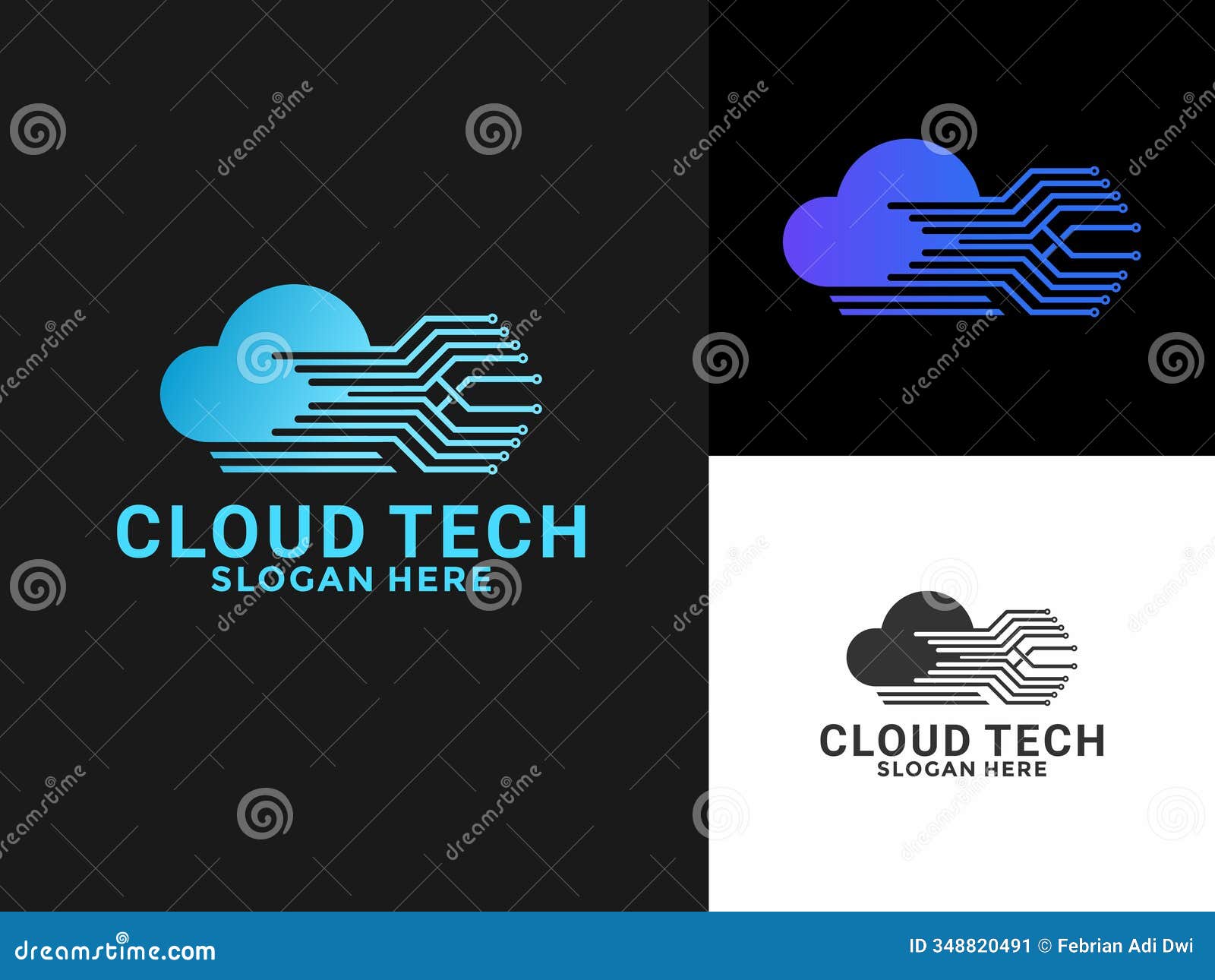 Cloud Tech Logo Design Vector, Cloud with Circuit Network Vector. Modern Technology Digital Logo ...