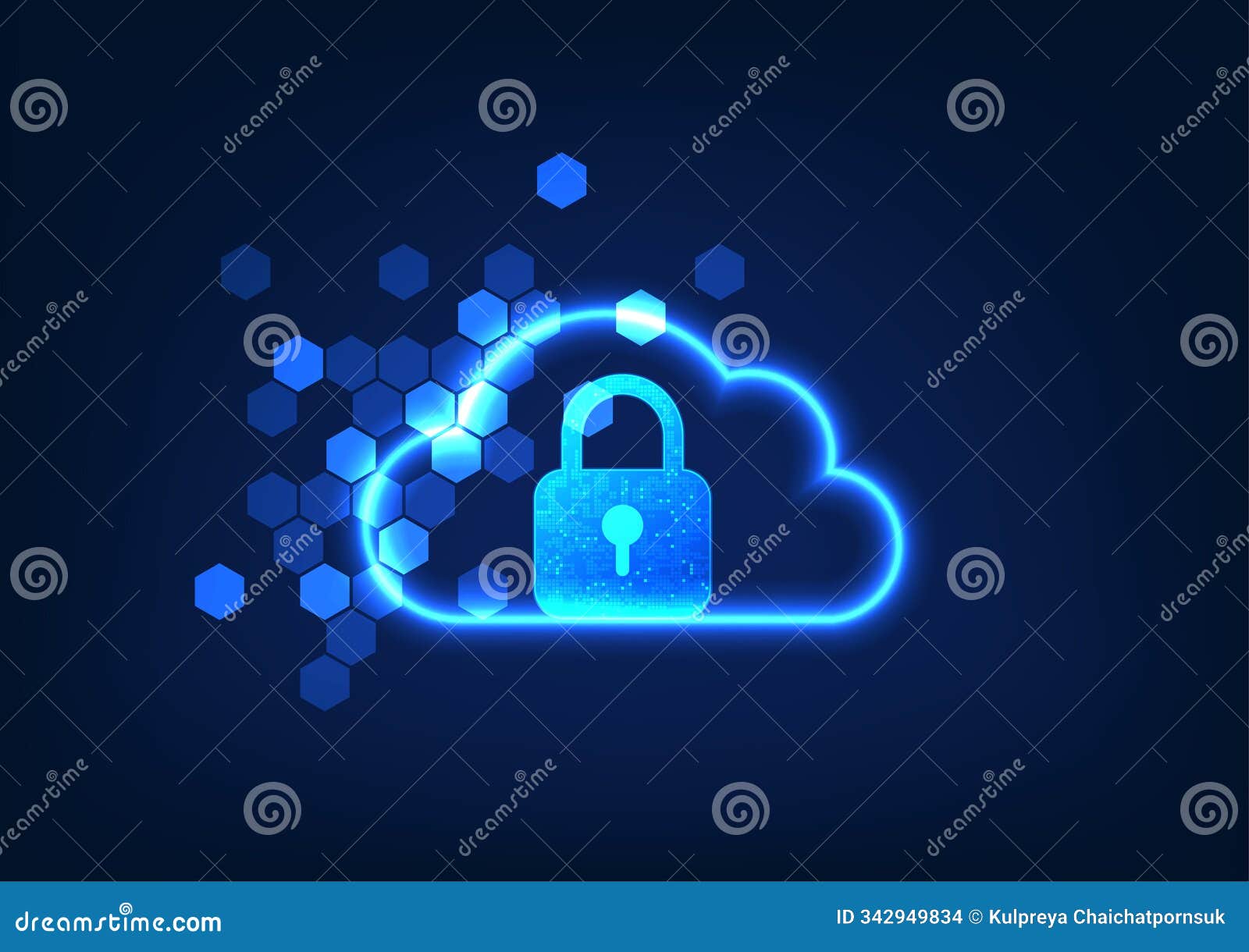 Cloud Technology Background Inside is a Lock with Elements, Showing the ...