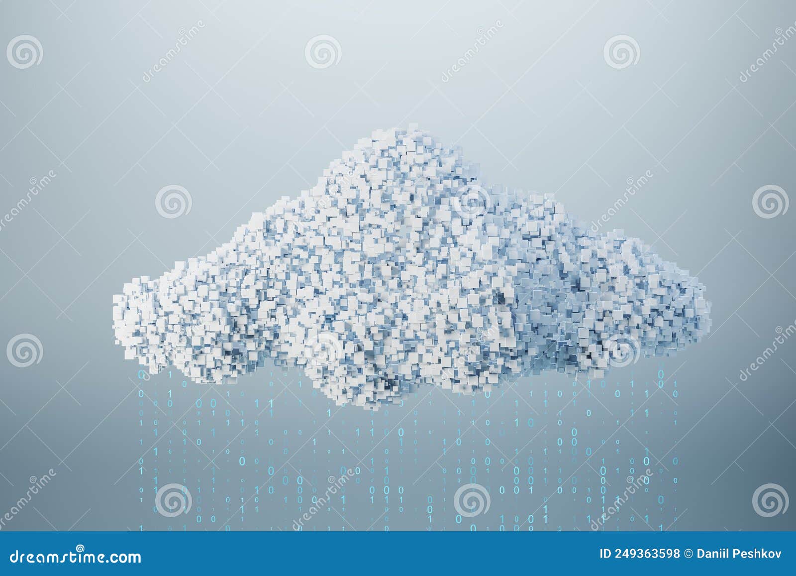 Cloud Technology and Cloud Computing Concept with 3D White Cloud Made Up of Pixels Figures and ...