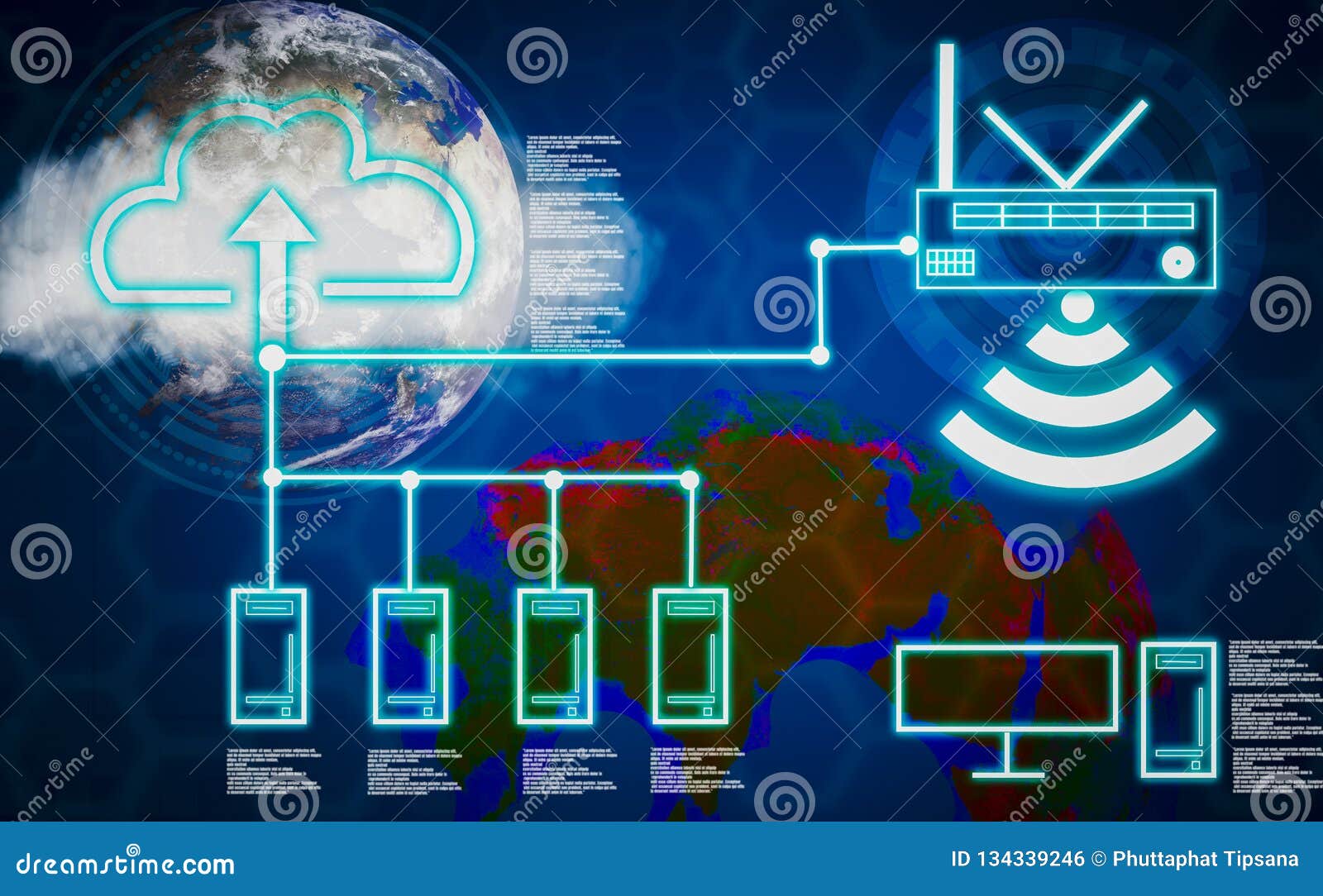 Cloud Technology Cloud Computing and Mass Storage Network, 2D Rendering ...