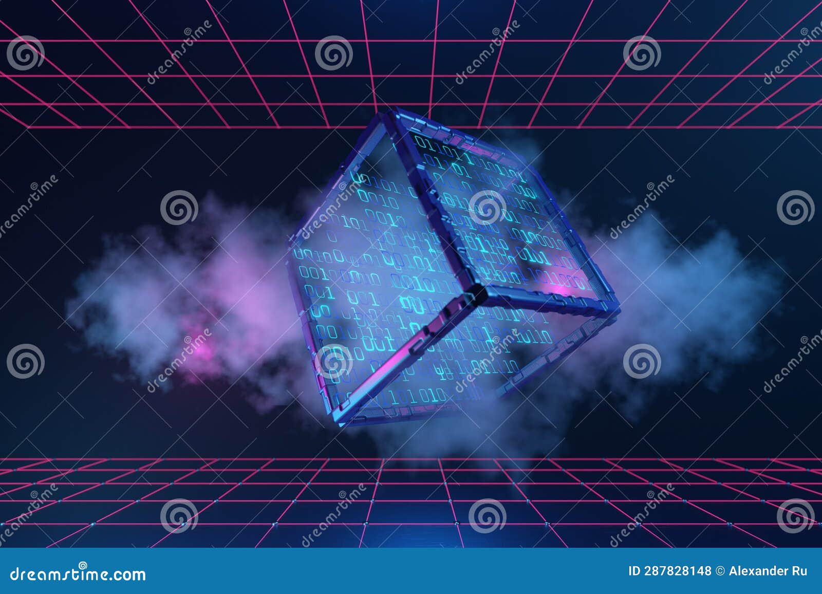 Cloud Technology Concept. Artificial Intelligence, Cube with Numbers. Blockchain Technology ...