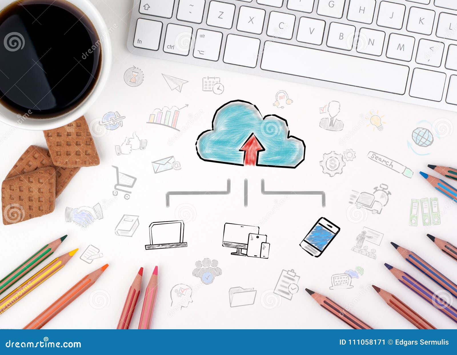 Cloud Technology Concept. Chart with Keywords and Icons Stock Image ...