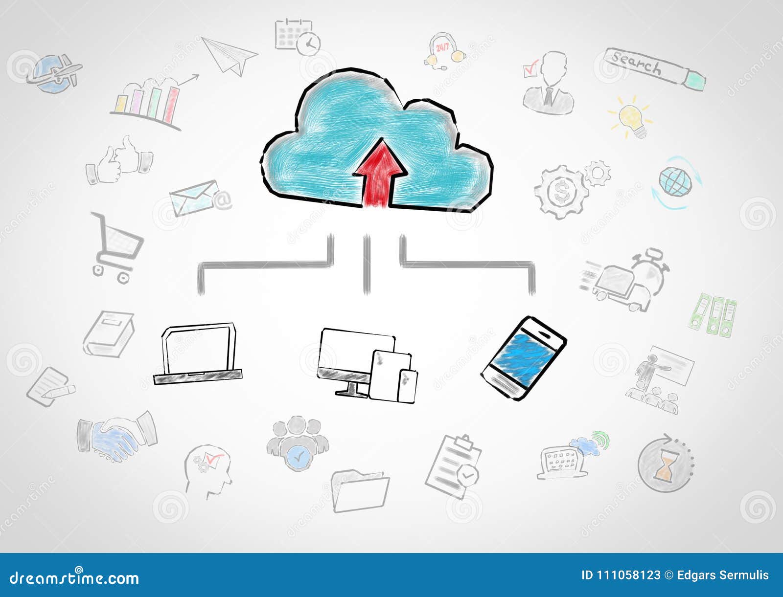 Cloud Technology Concept. Chart with Keywords and Icons on Gray ...