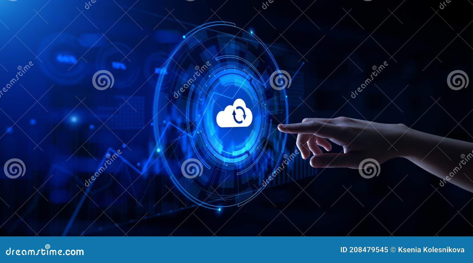 Cloud Technology Concept. Computing Data Storage. Software Infrastructure. Hand Pressing Button ...