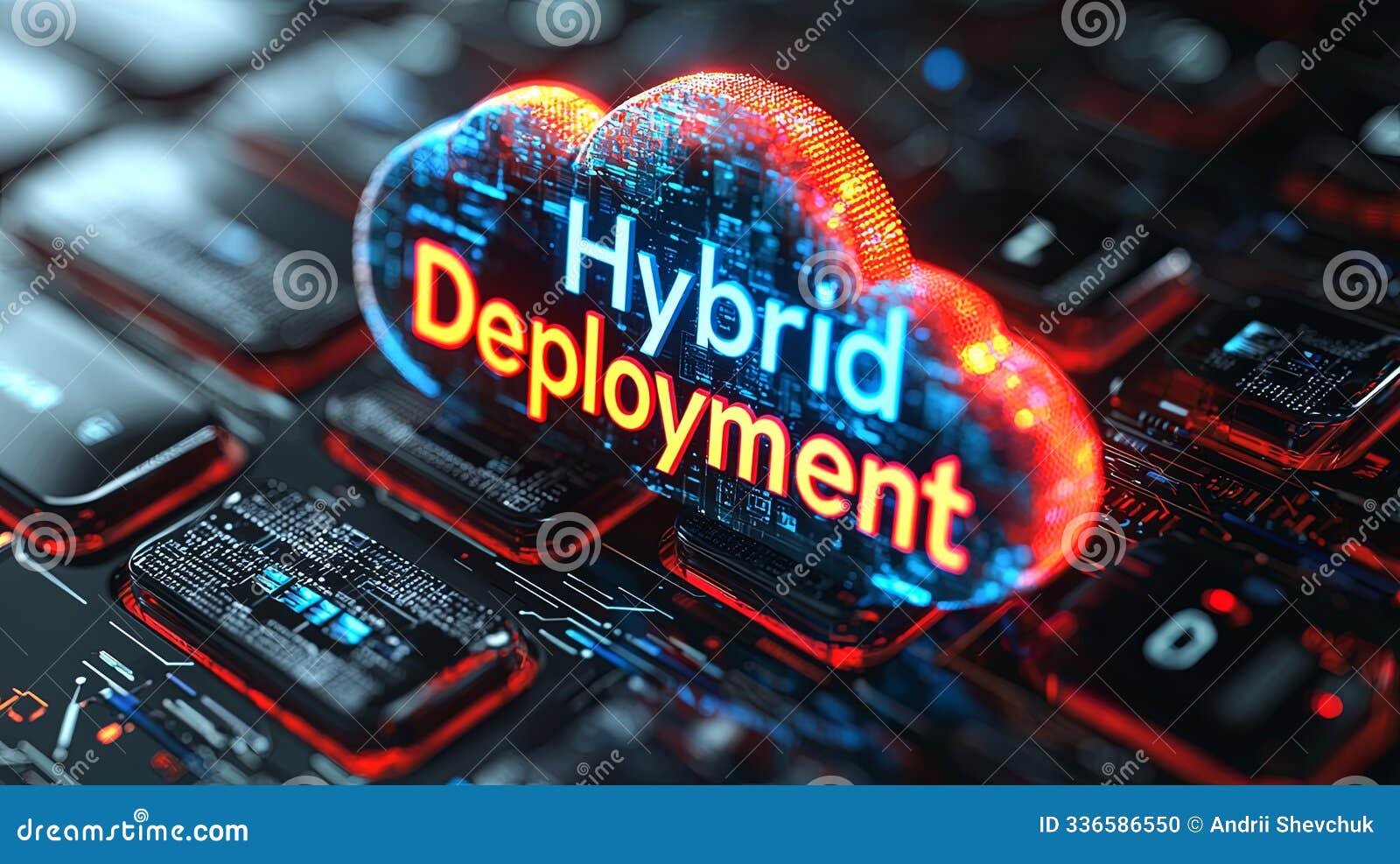 Cloud Technology Concept with Hybrid Deployment Lettering and Circuit ...