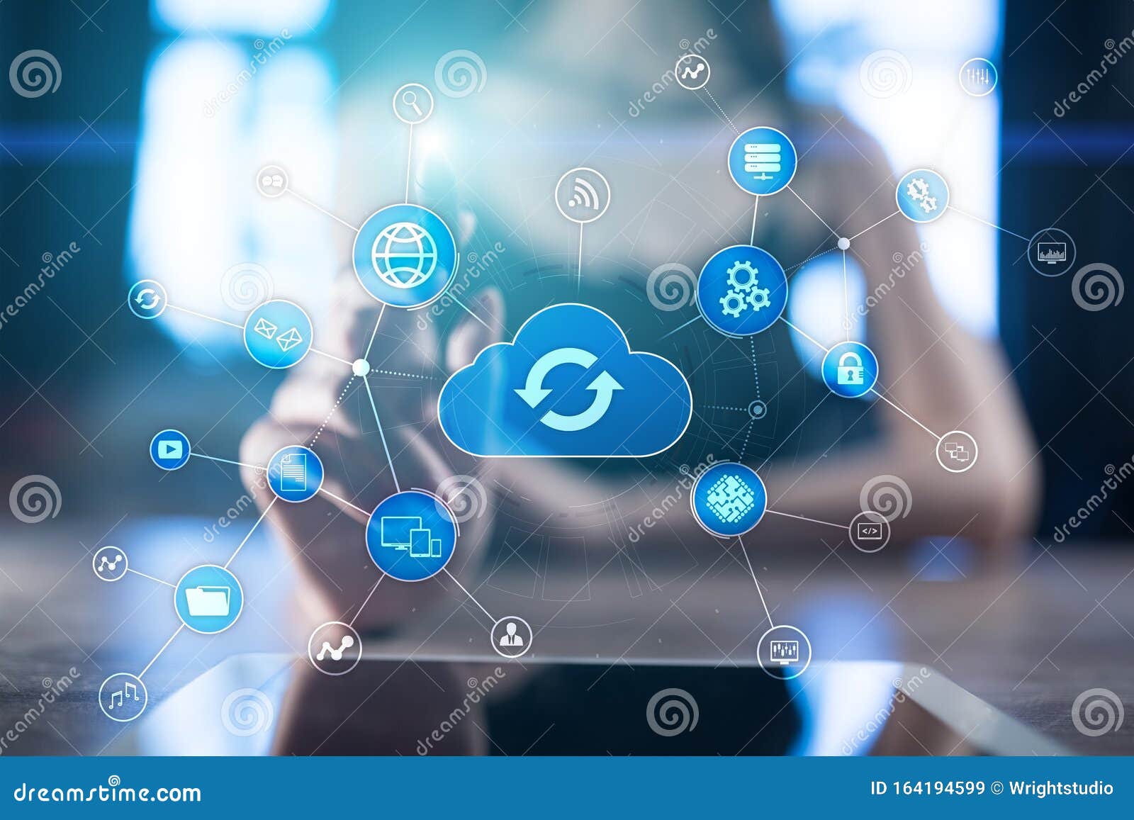 Cloud Technology Concept on Virtual Screen. Data Storage and Computing ...