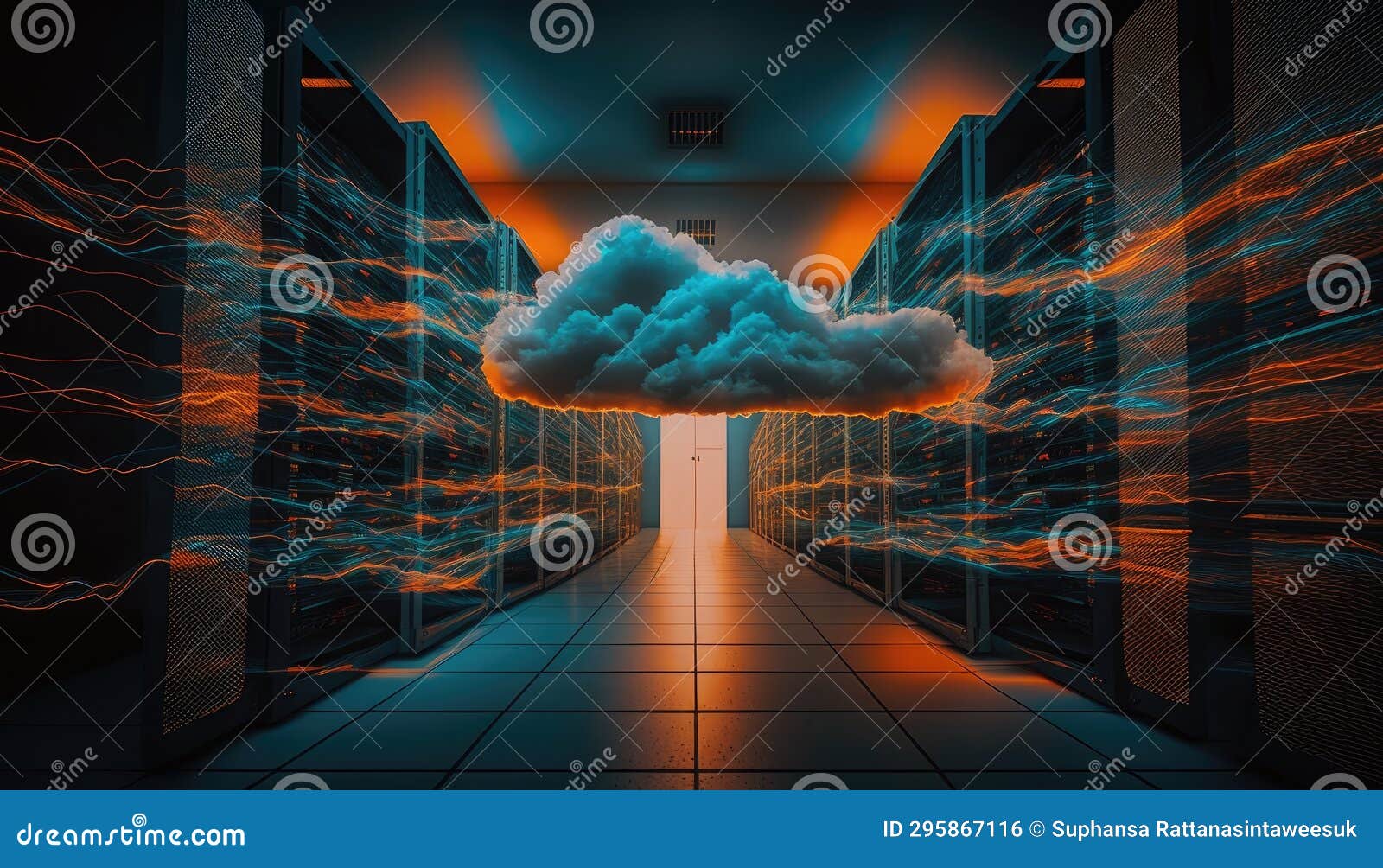 Cloud Technology Data Storage System ., White Cloud in Server Room ...
