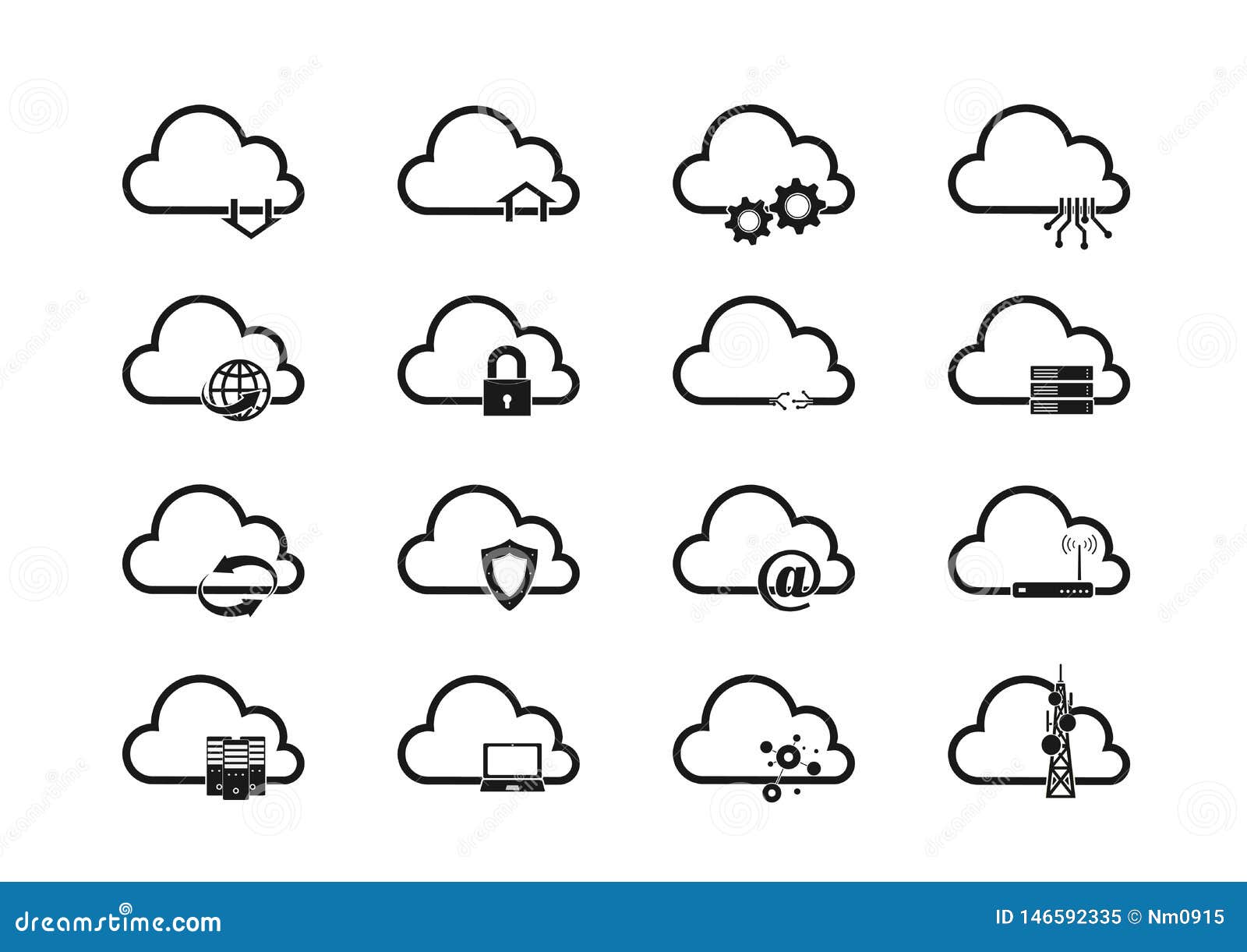 Cloud Technology Icon Set, Computer System and Network Isolated Sign ...