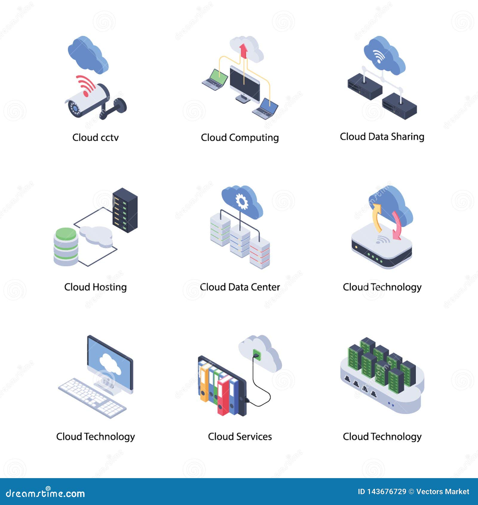 Cloud Technology Icons Pack Stock Illustration - Illustration of ...