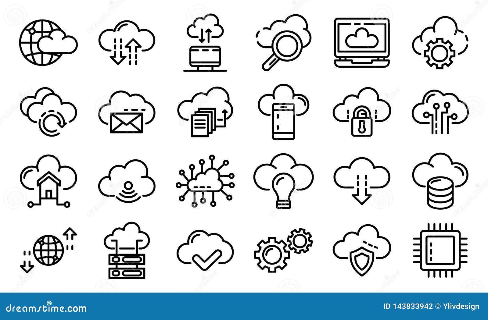Cloud Technology Icons Set, Outline Style Stock Vector - Illustration ...