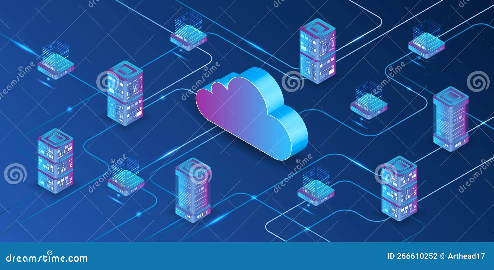 Cloud Technology Isometric Background. Computer Technology, Server Room, and Equipment for ...