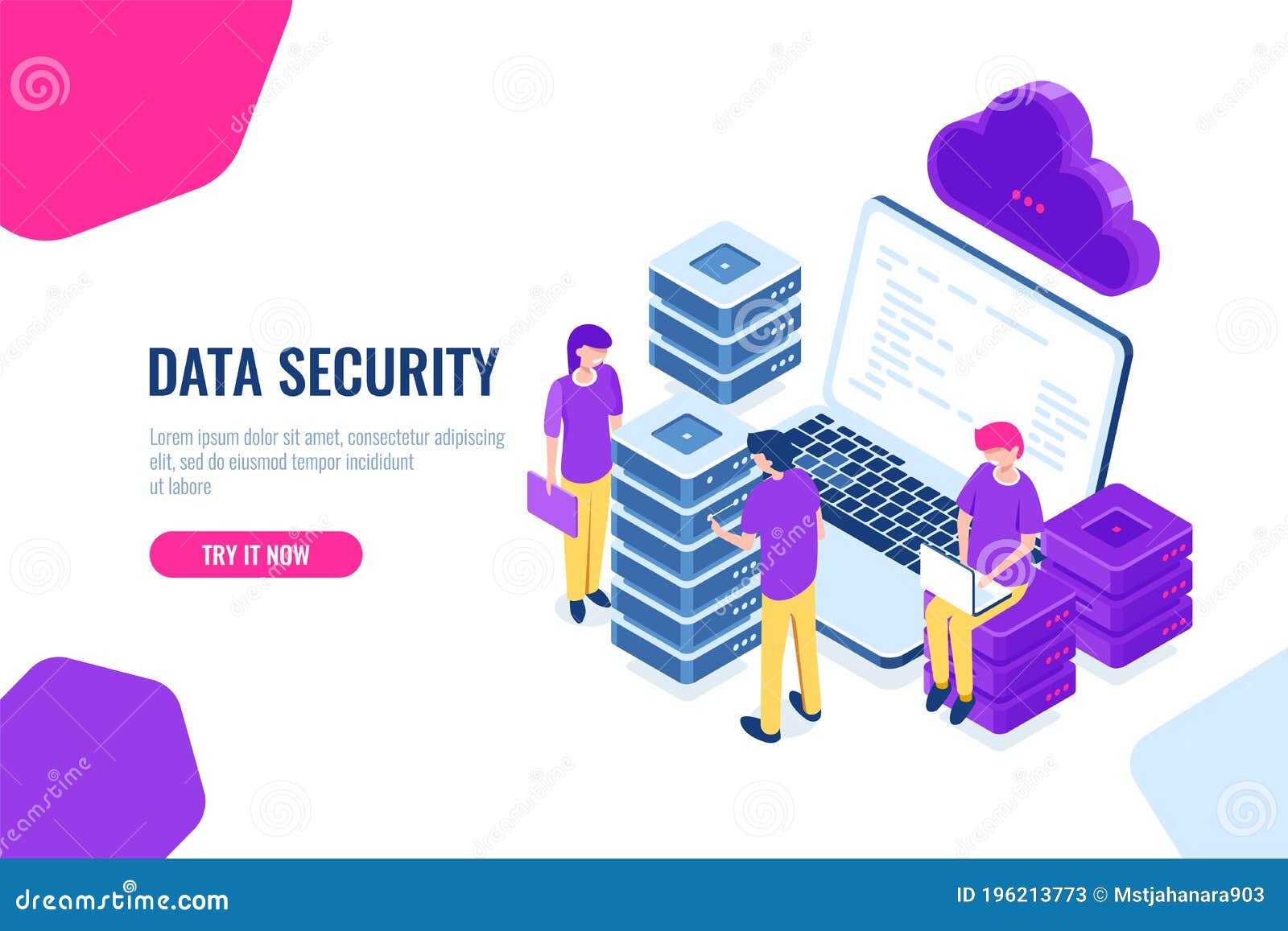 Cloud Technology Isometric Icon, Teamwork in Datacenter, Server Room ...