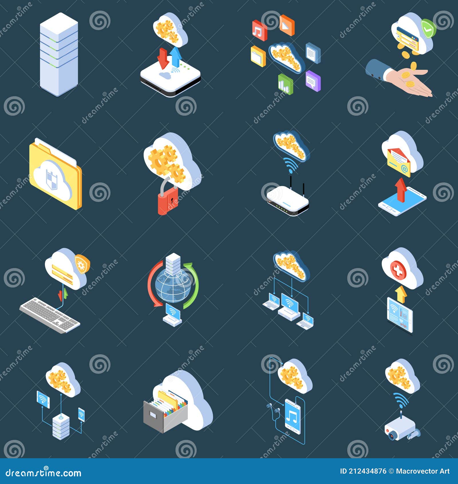 Cloud Technology Isometric Icons Stock Vector - Illustration of ...