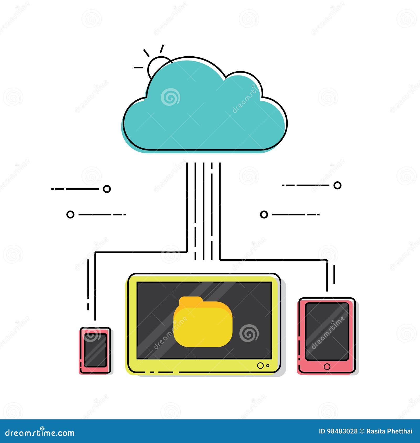 Cloud Technology Line Design Stock Vector - Illustration of computing ...