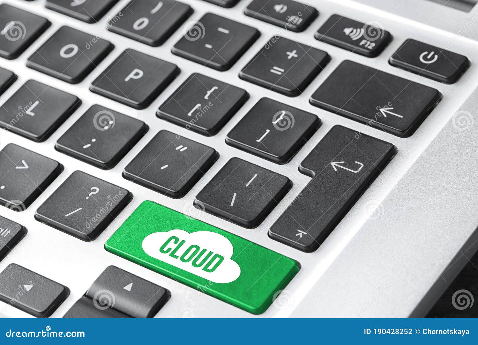 Cloud Technology. Laptop Keyboard, Closeup View Stock Photo - Image of ...