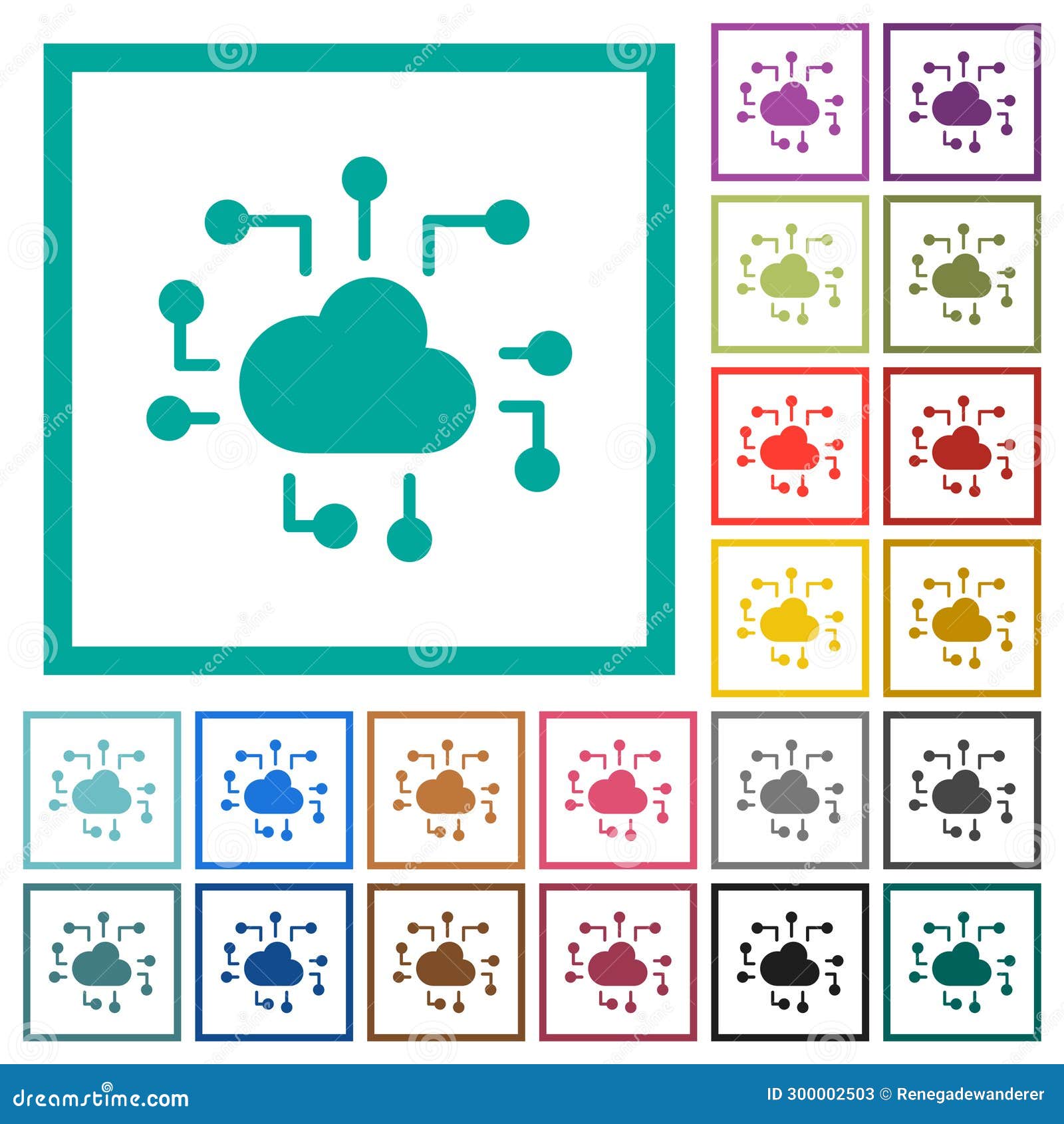 Cloud Technology Solid Flat Color Icons with Quadrant Frames Stock ...