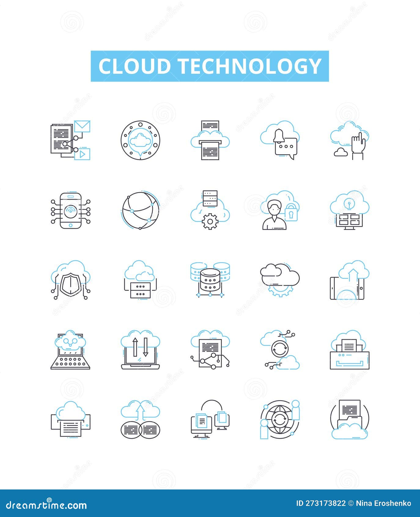Cloud Technology Vector Line Icons Set. Cloud, Technology, Computing, Infrastructure, Hosting ...