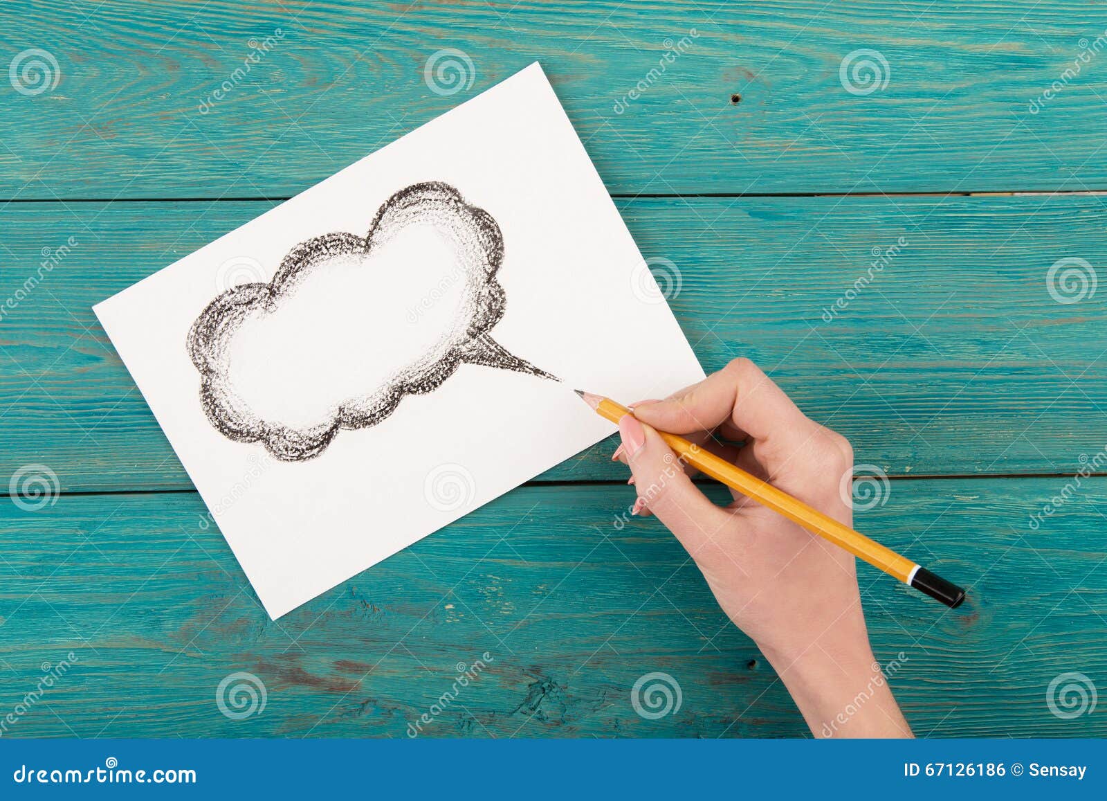 Cloud for a Text Drawn with Pencil Stock Photo - Image of office ...