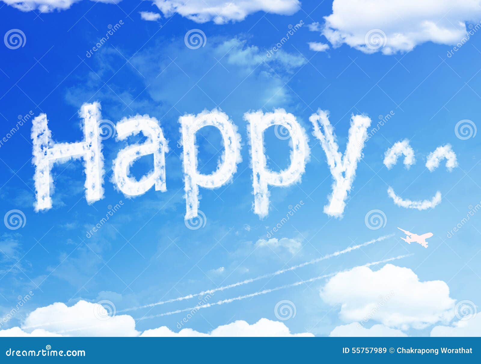 Cloud Text : HAPPY Smile on the Sky. Stock Image - Image of good ...