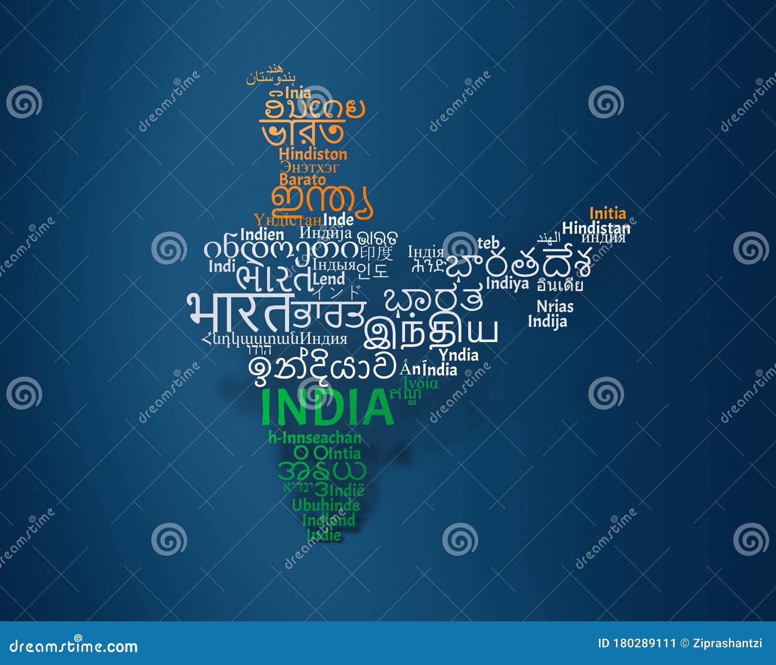 Cloud Text Of `india` Written In 56 Languages On The Map Of India Stock