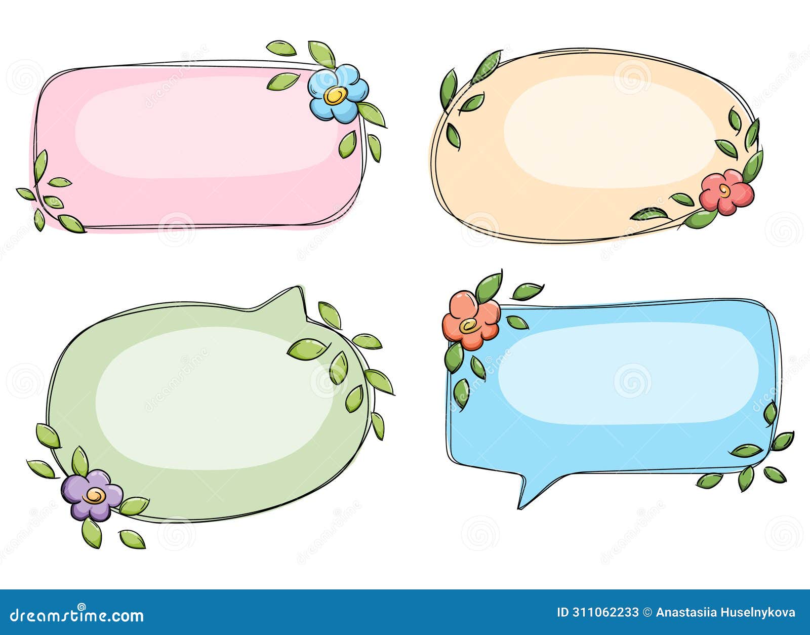 Cloud for Text with Spring Floral Ornament. Vector Hand Drawn Doodle ...