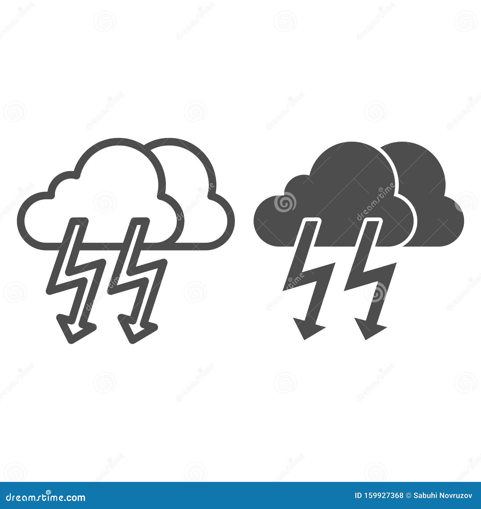 Cloud with Thunder Line and Glyph Icon. Lightning with Cloud Vector ...