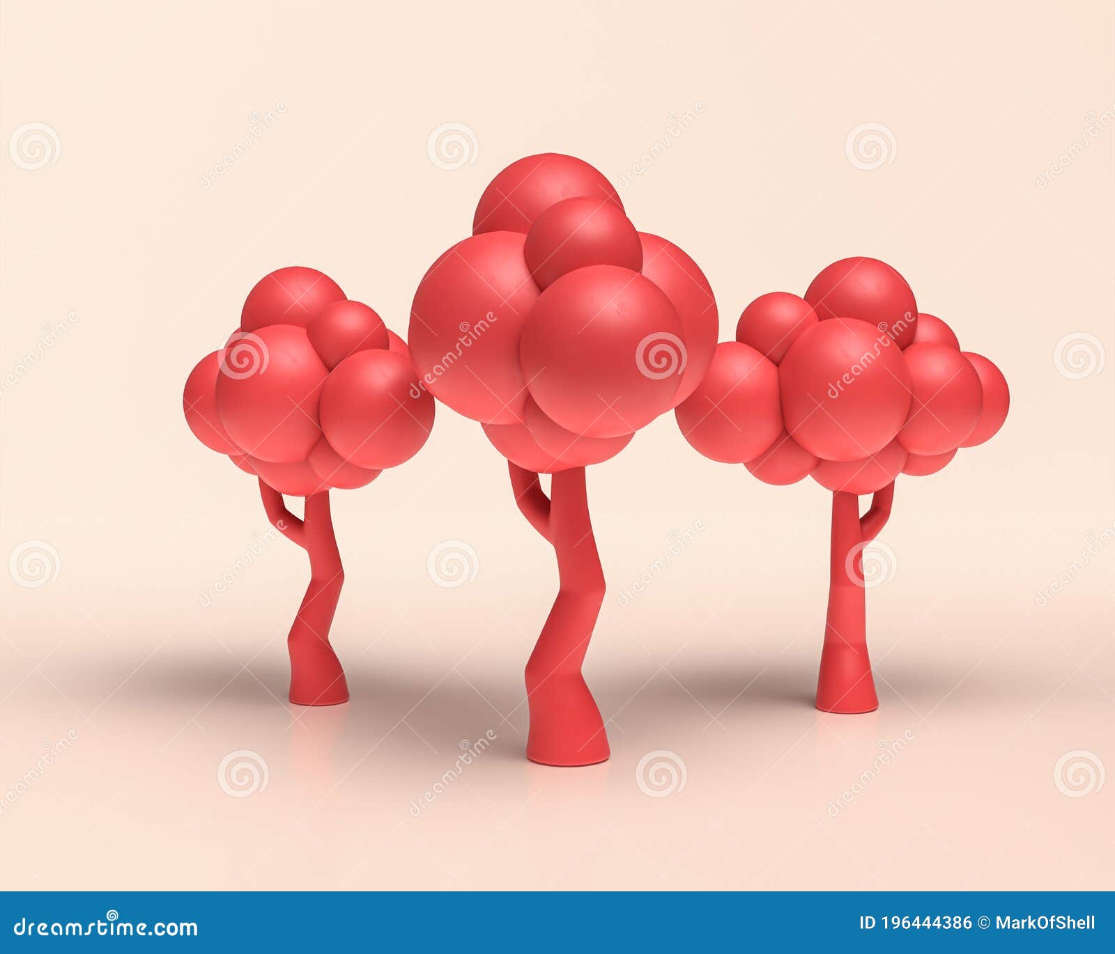 Cloud Trees, Monochrome Red Color 3d Icon Tree on White Background ...