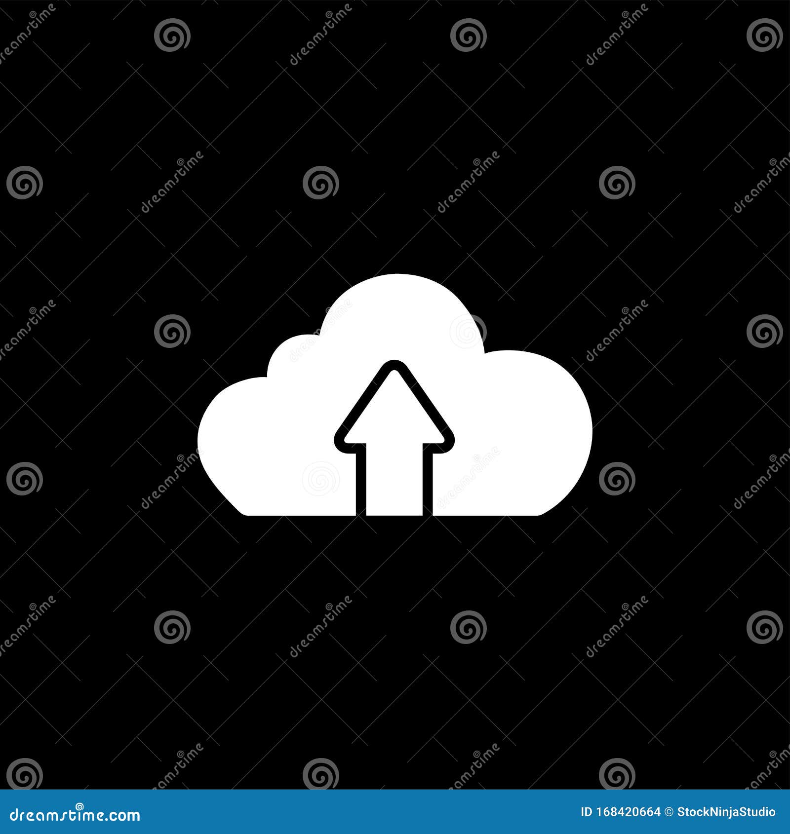 Cloud Upload Icon on Black Background. Black Flat Style Vector ...