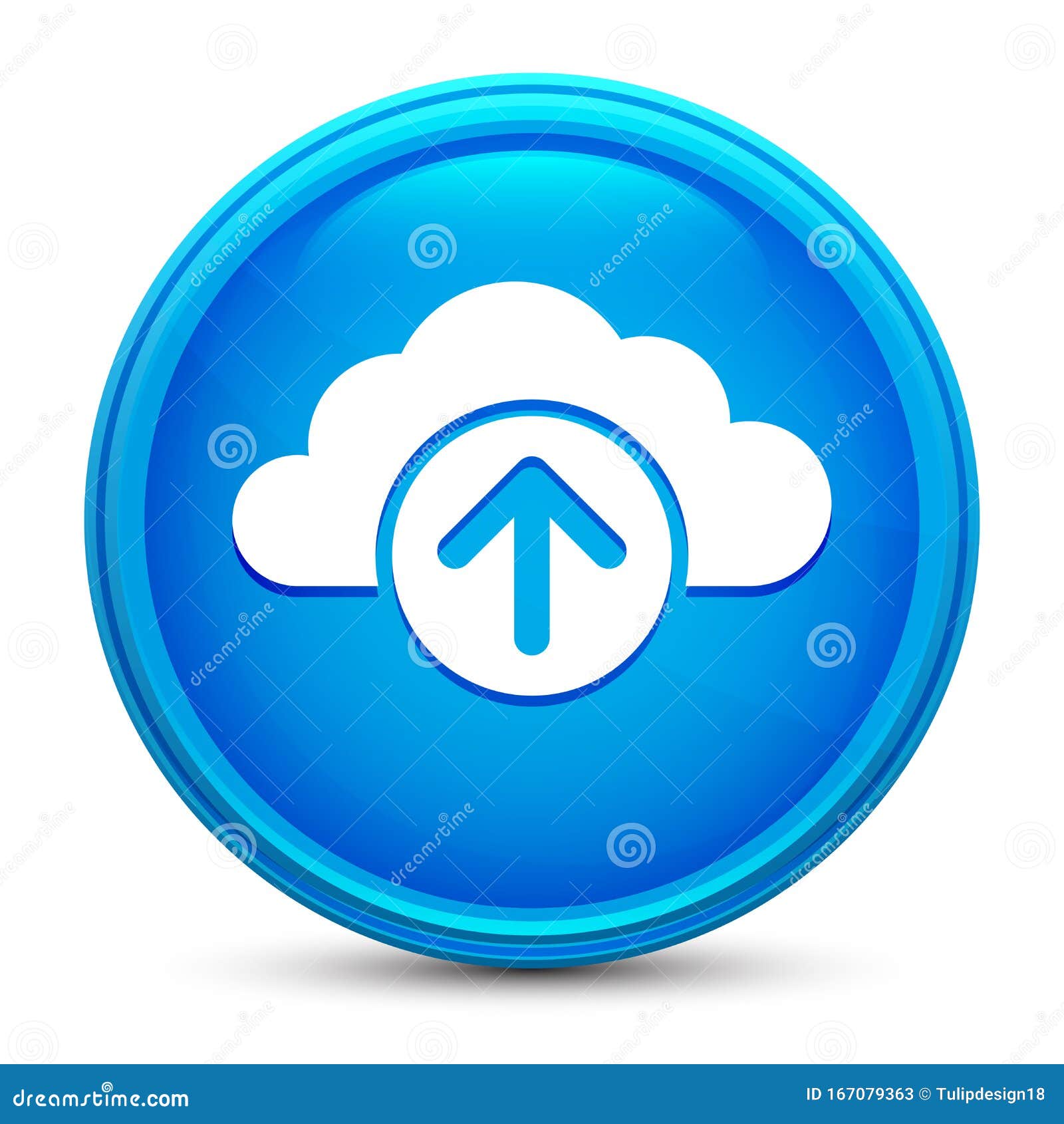 Cloud Upload Icon Glass Shiny Blue Round Button Isolated Design Vector ...