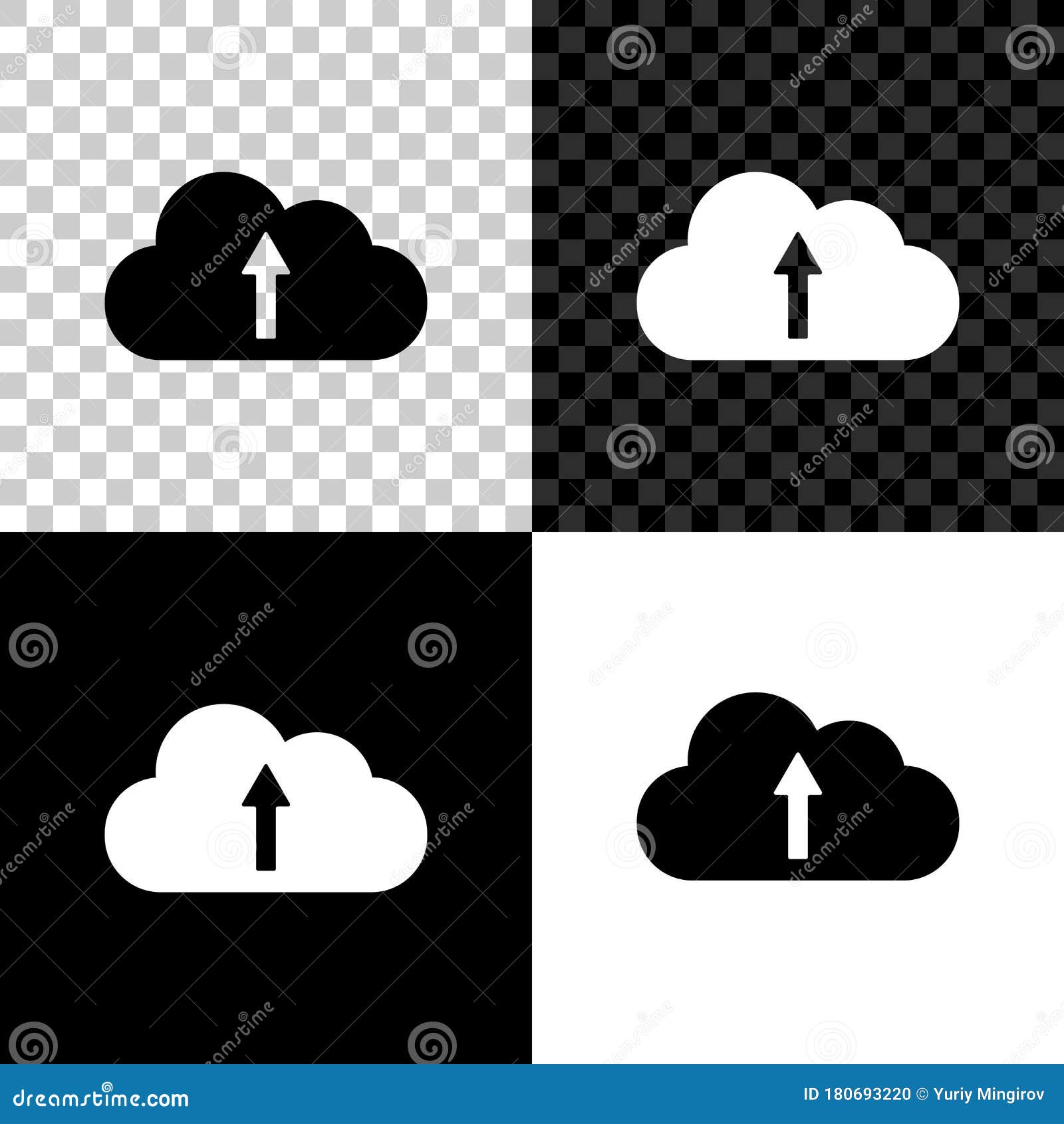 Cloud Upload Icon Isolated on Black, White and Transparent Background ...