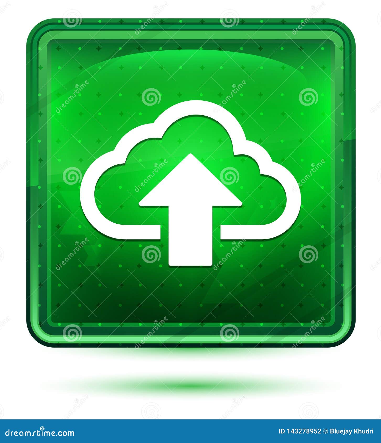 Cloud Upload Icon Neon Light Green Square Button Stock Illustration ...