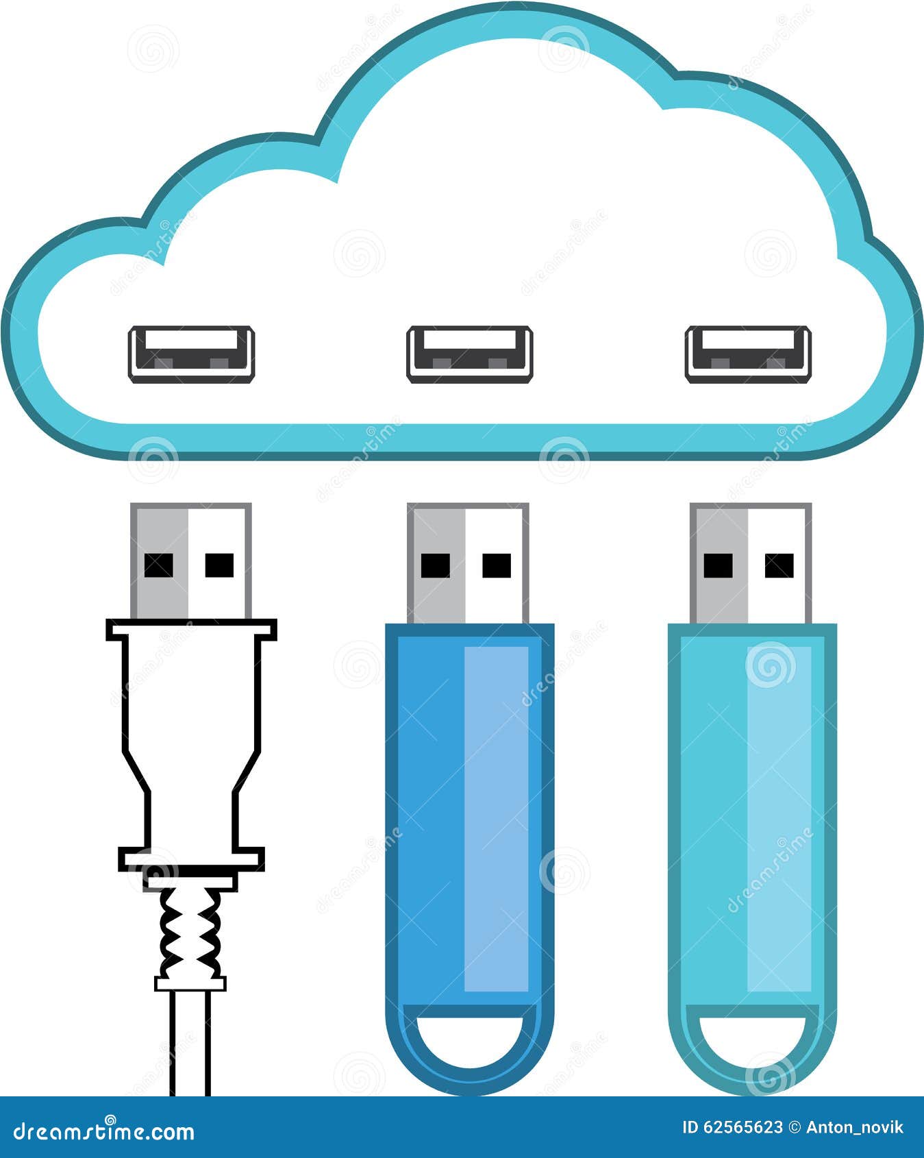Cloud USB hub vector stock vector. Illustration of blue - 62565623
