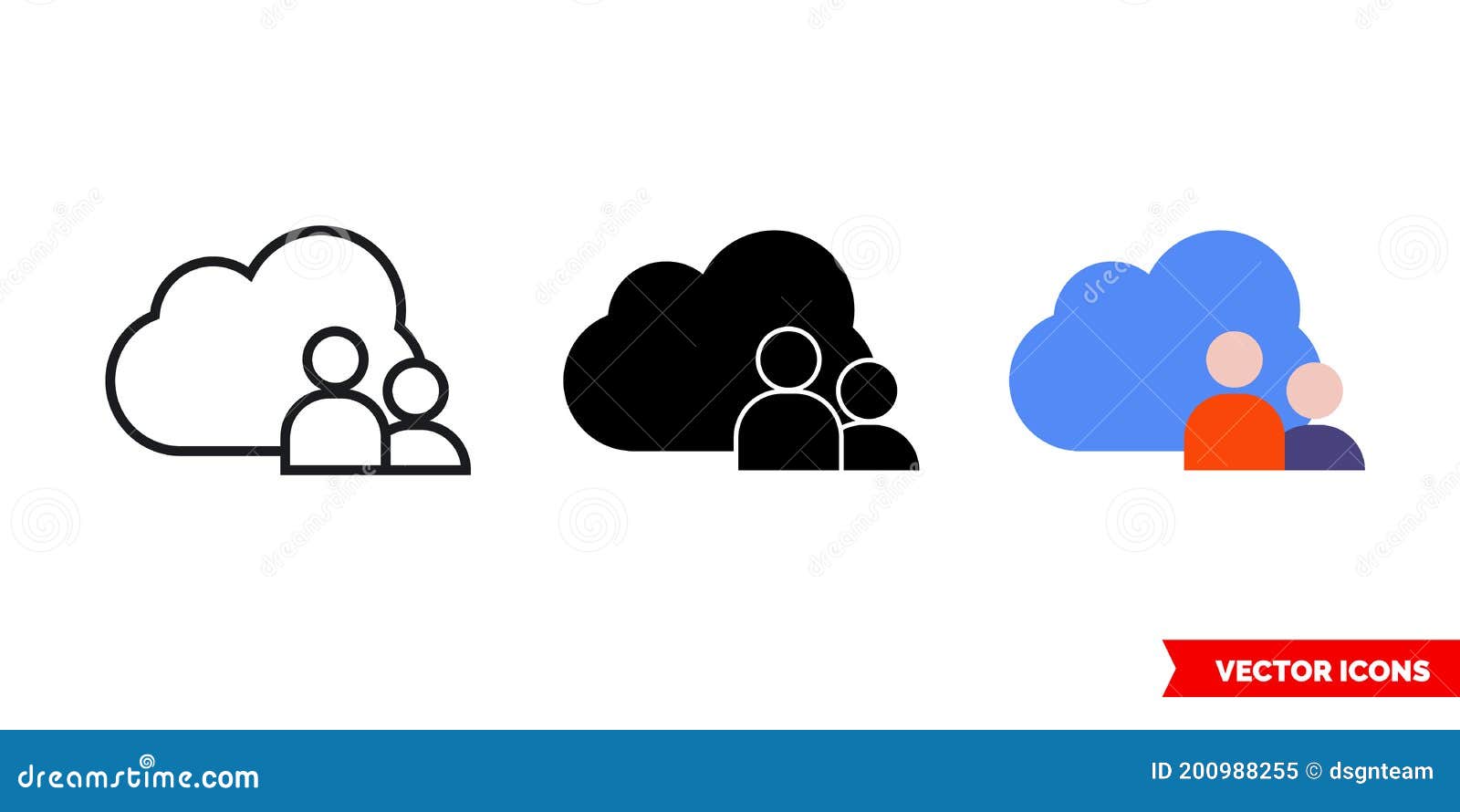 Cloud User Icon of 3 Types Color, Black and White, Outline. Isolated ...
