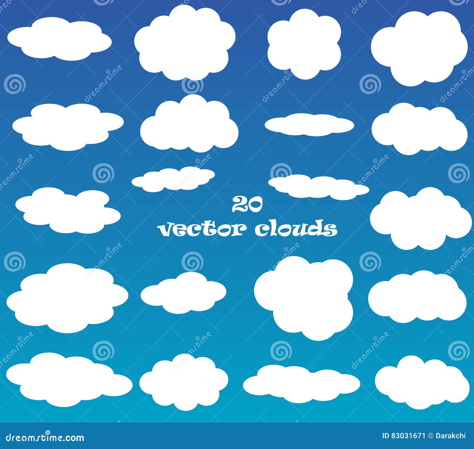 Cloud Vector Icons Isolated Over Gradient Blue Background Stock Vector ...