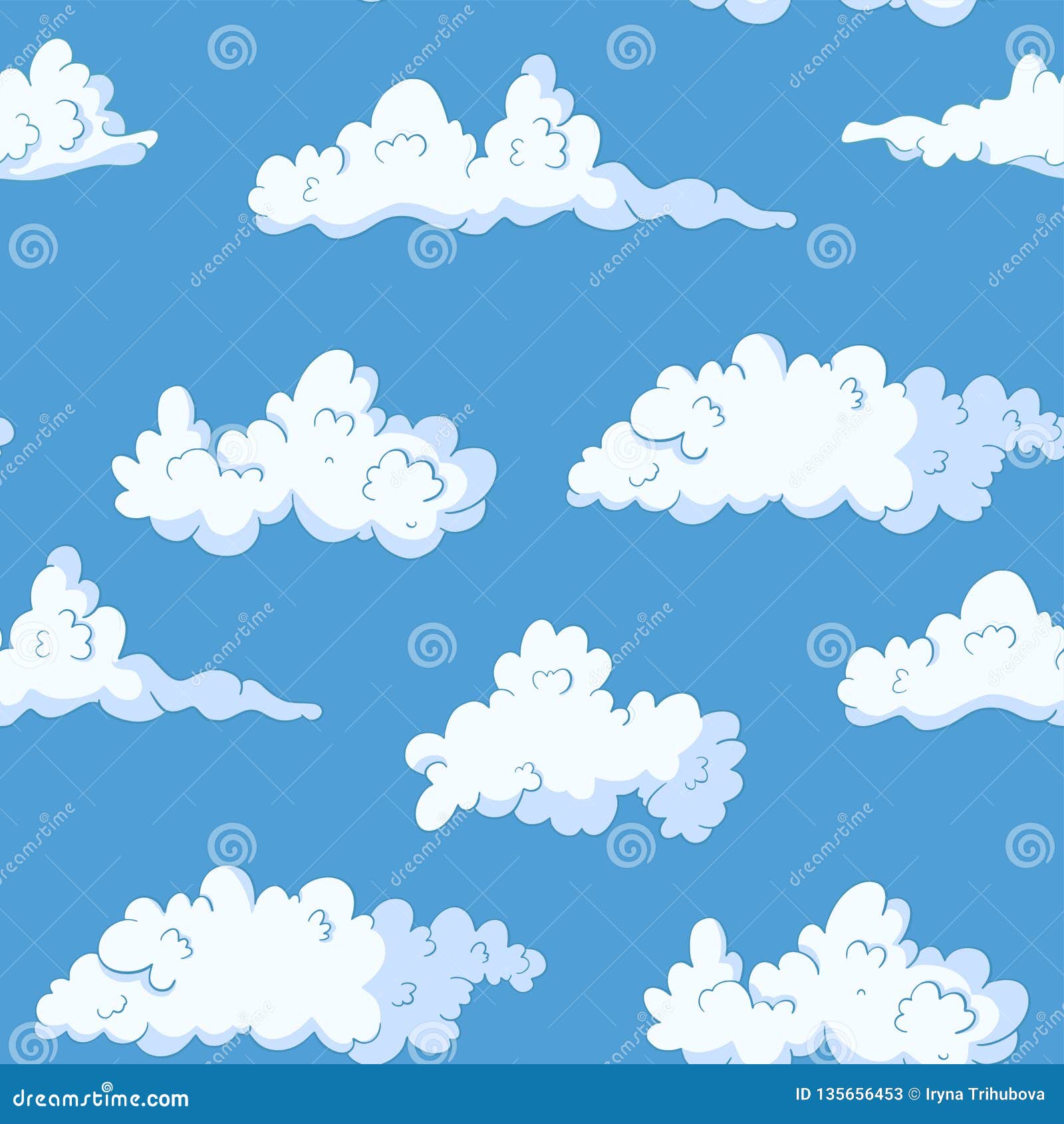 Cloud Vector Seamless Pattern. Stock Vector - Illustration of blue, cartoon: 135656453