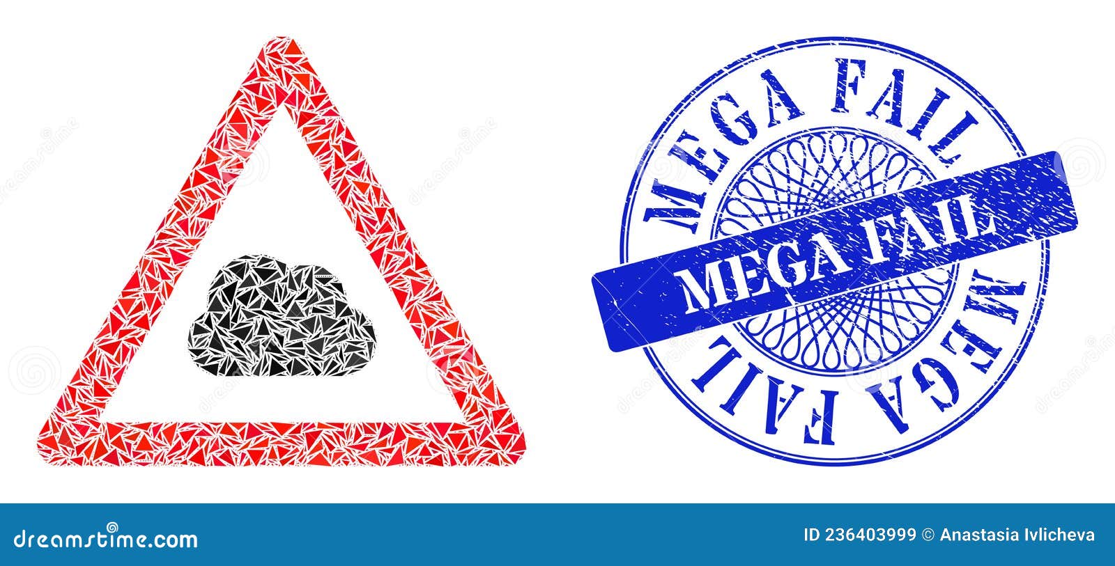 Textured Mega Fail Seal and Triangle Cloud Warning Mosaic Stock Vector ...